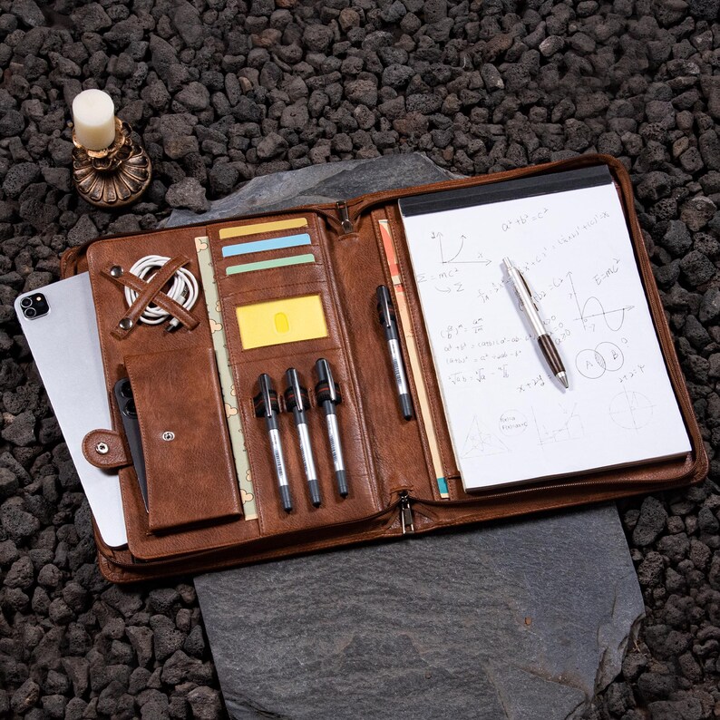 Personalized Leather Portfolio for Men, A4 Vintage PU Leather Padfolio ...