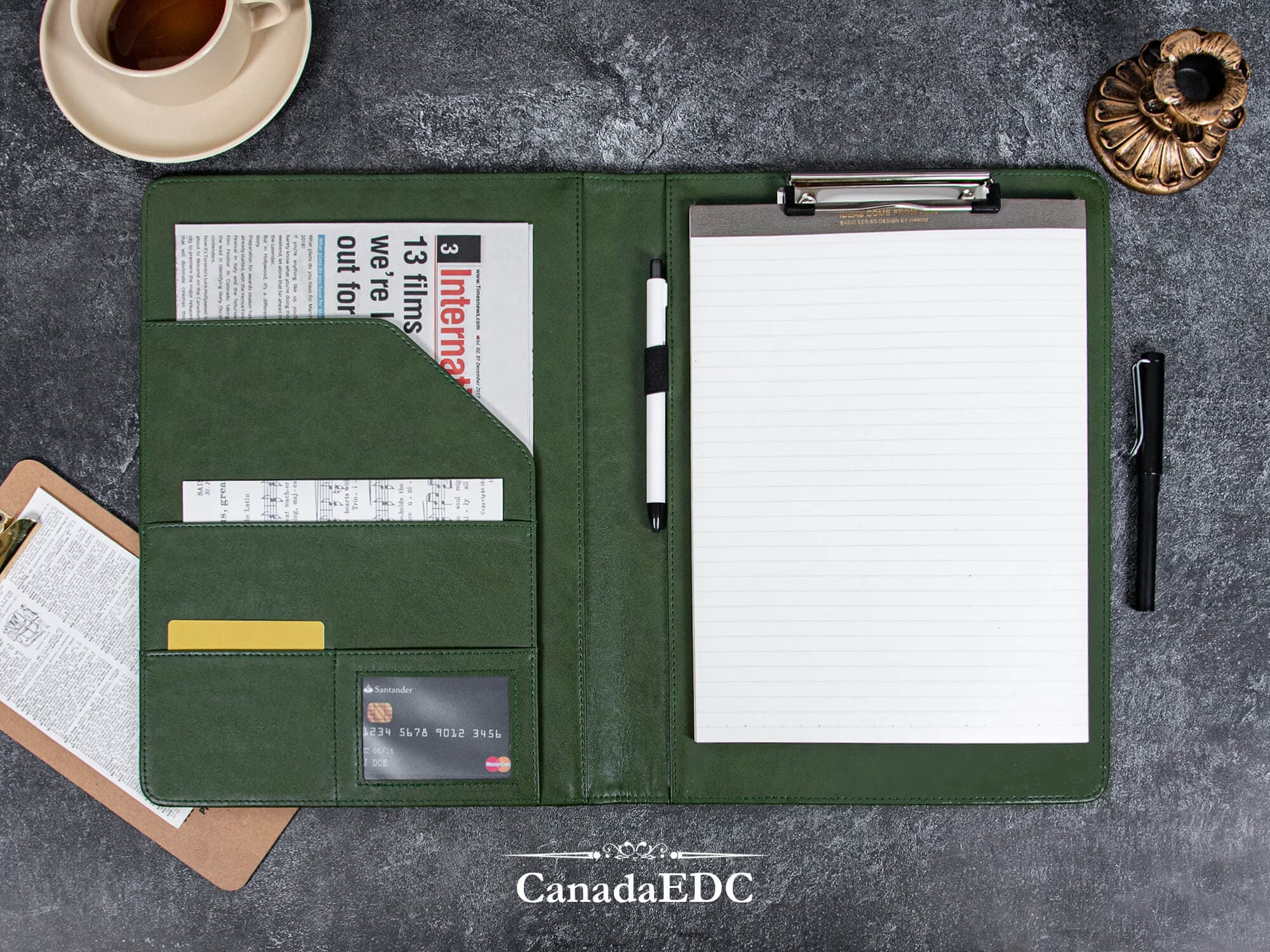 Personalized A4 Green Vegan Leather Portfolio, Leather Padfolio With ...