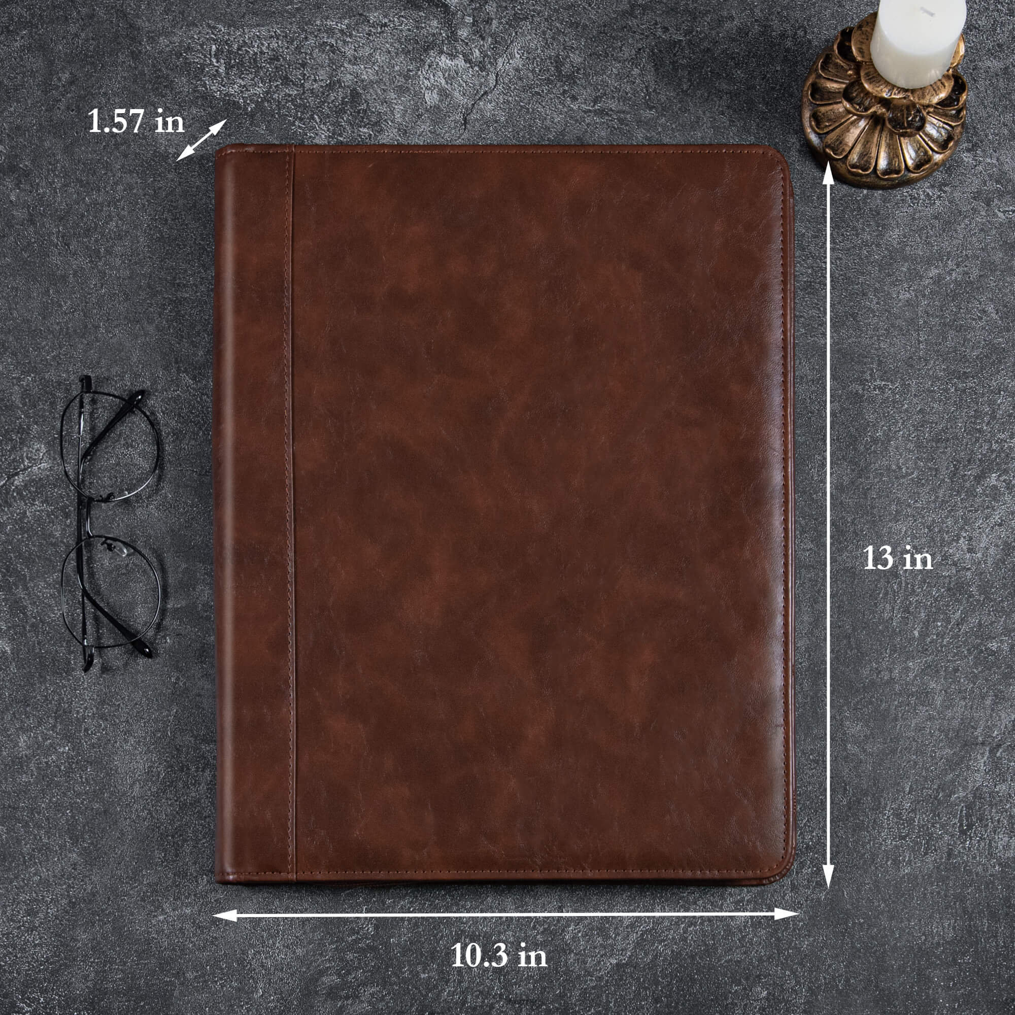 Personalized Dark Brown Leather Portfolio With Zipper,engraved Business ...
