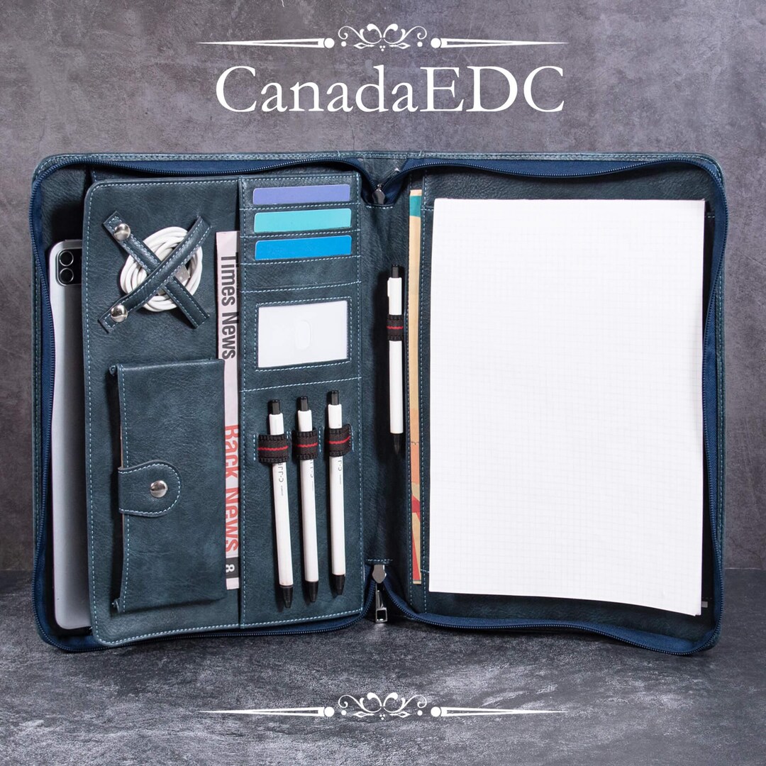 Personalized PU Leather Portfolio A4, Custom Blue Padfolio for Men ...