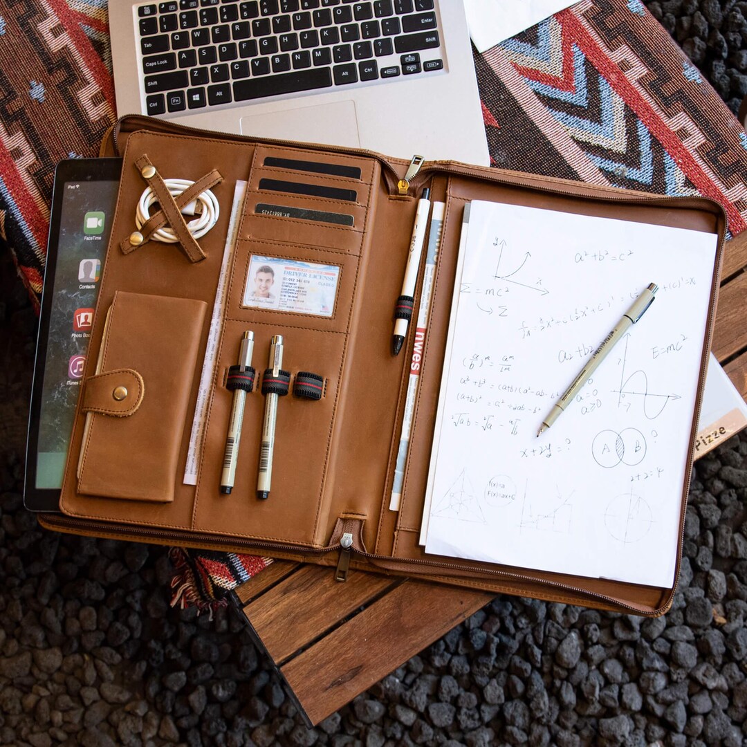 Personalized Top Layer Leather Portfolio for Men, A4 Notepad Holder ...