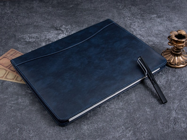Personalized Name Logo Dark Blue Leather Padfolio With Clipboard,a4 ...