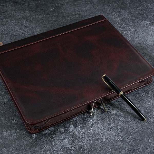 A4 Custom Name Logo Brown Vegan Leather Portfolio, 12.9in iPad Pro ...