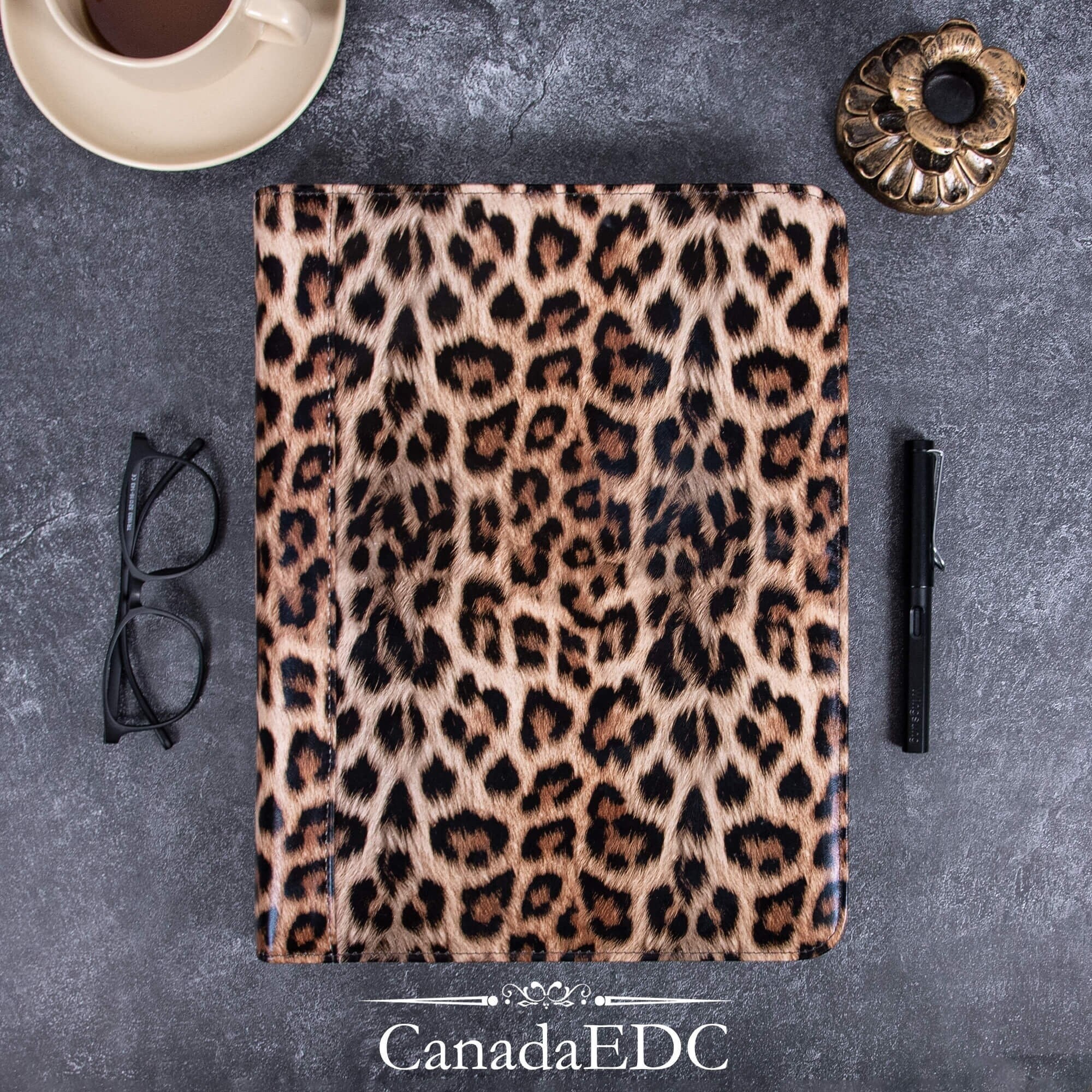 Name&logo Engraved Leopard Print Leather Portfolio for Her, 3-ring ...