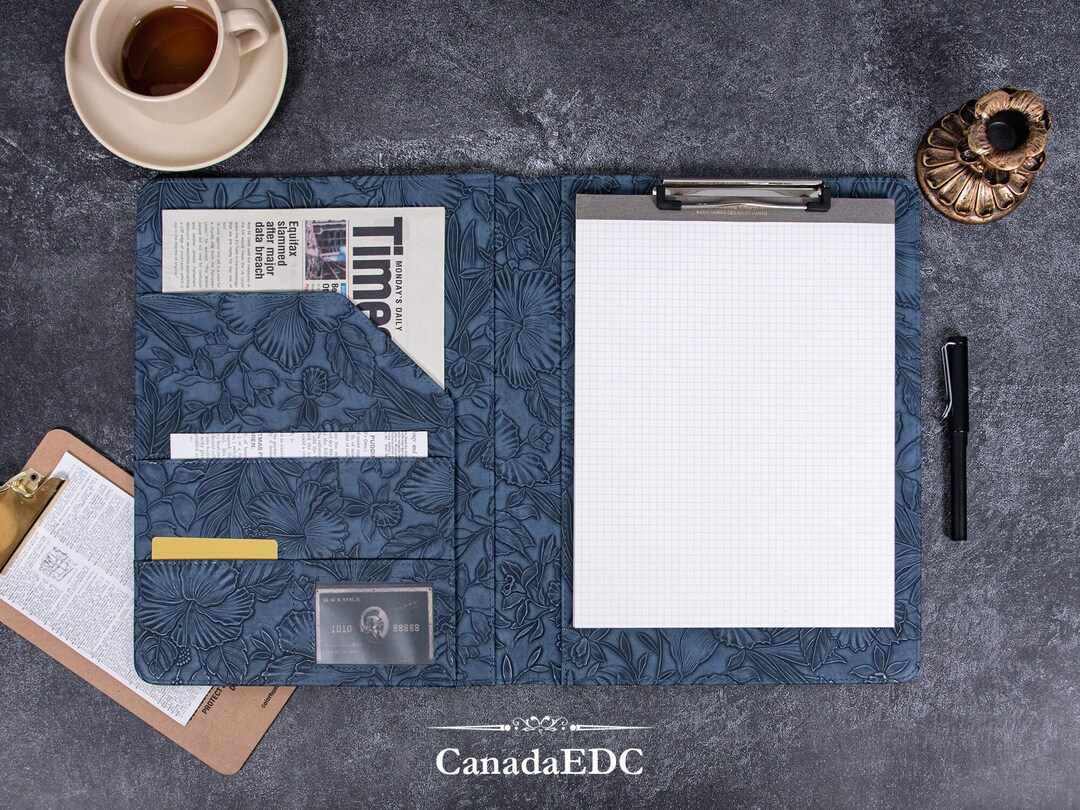 Embossed Flowers PU Leather Portfolio for Her, Personalized Leather ...
