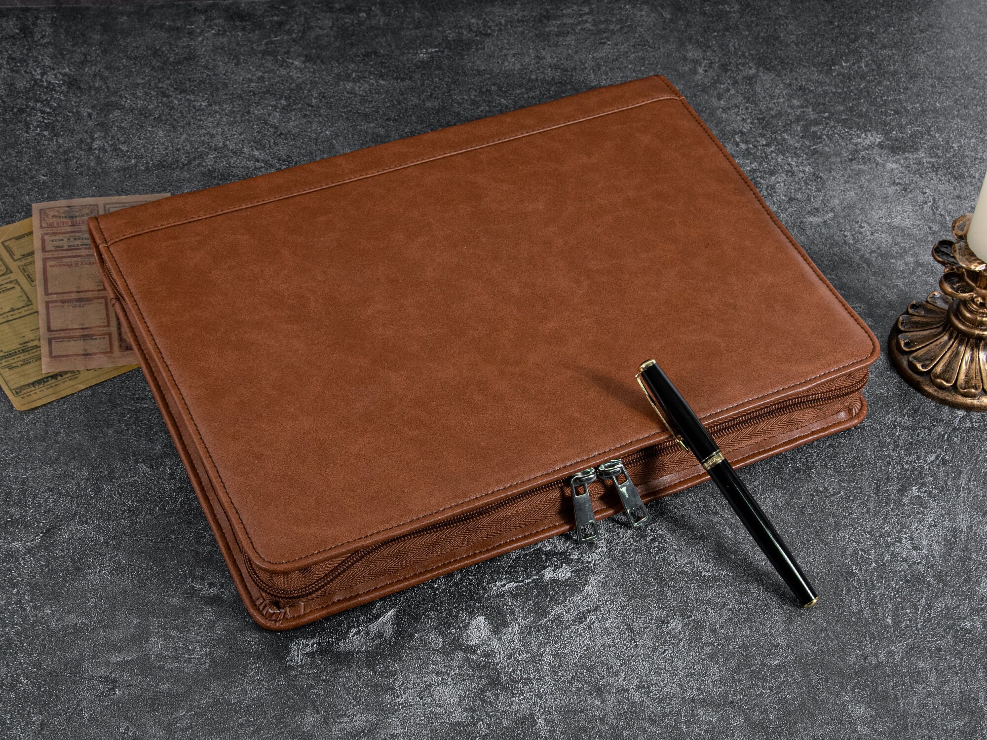 Professional Brown Vegan Leather Portfolio for Men, Personalized ...
