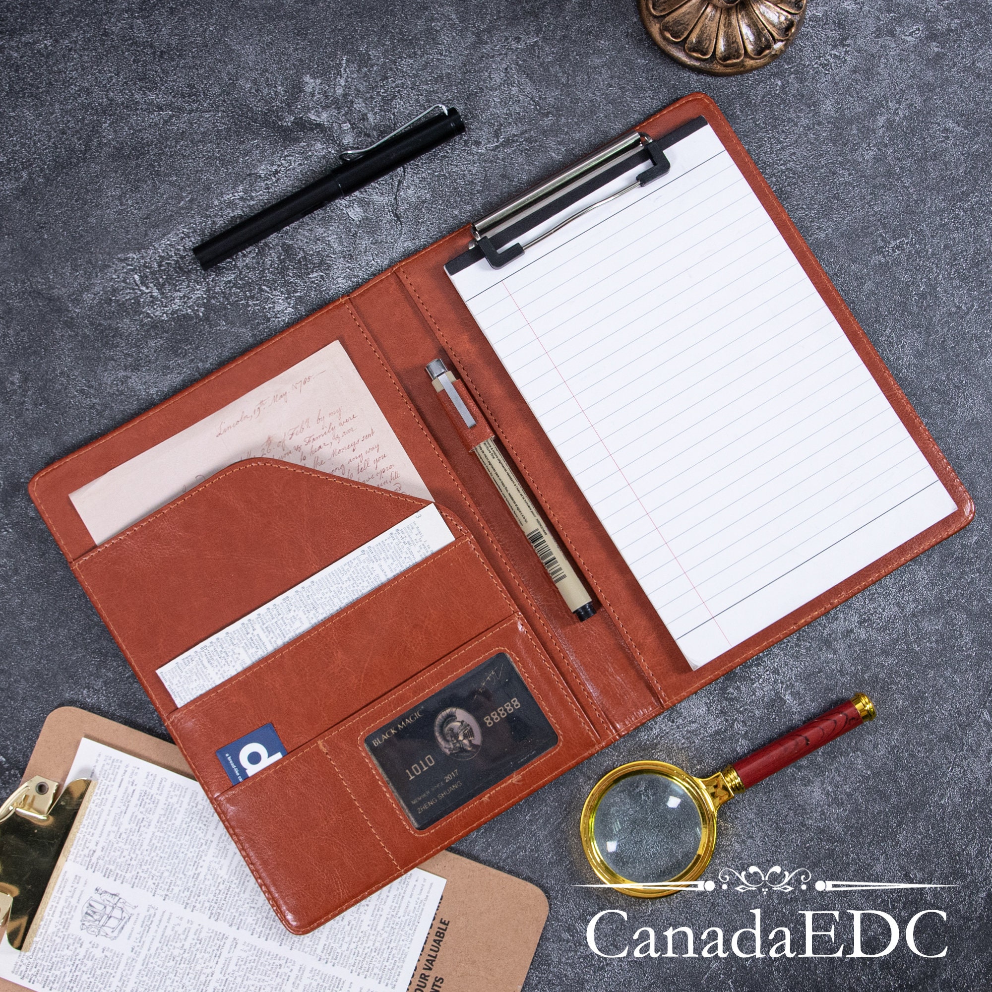 A5 Engraved Name & Logo Leather Padfolio With Clipboard, PU ...