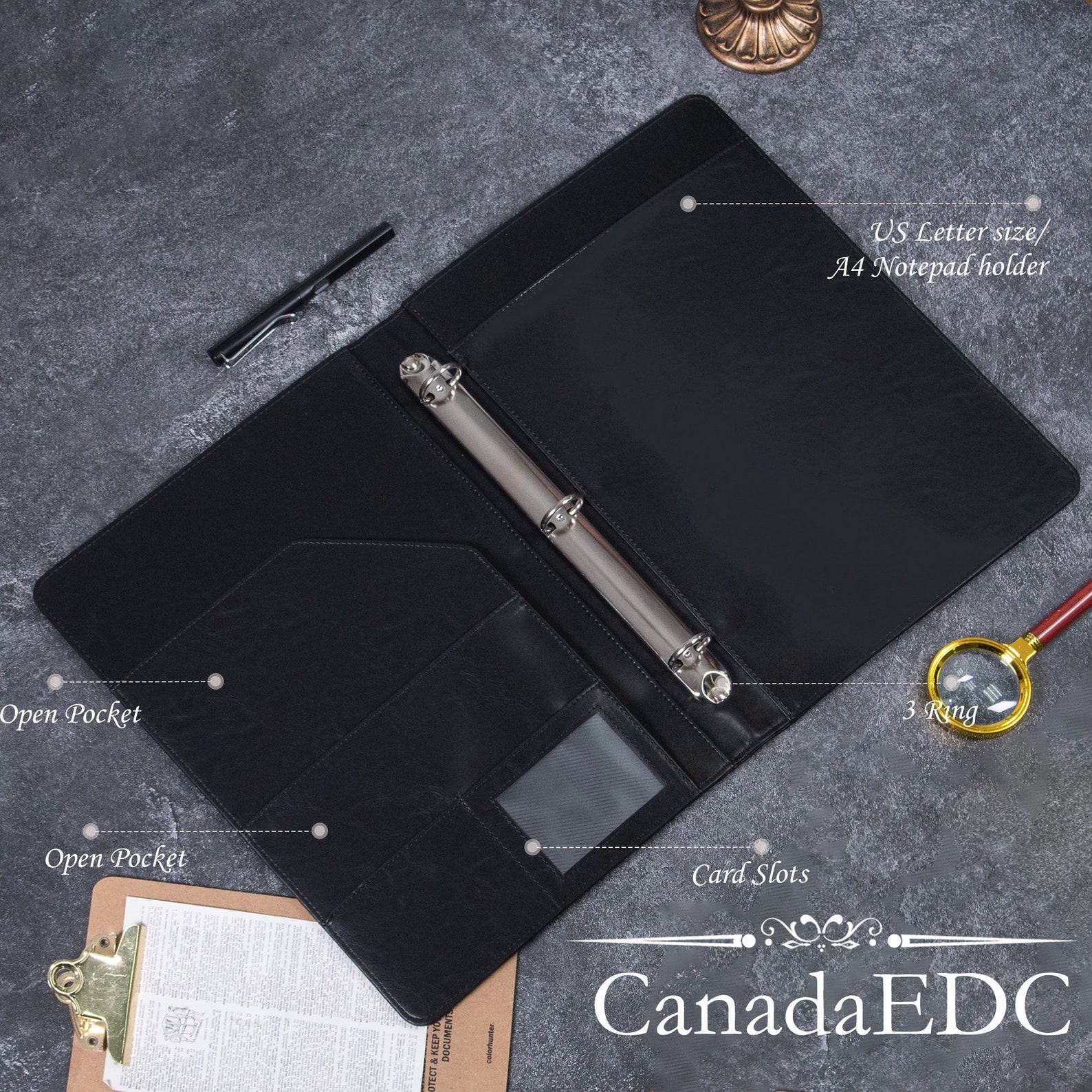 A4 Personalized Pu Leather Padfolio for Men, 3-ring Binder Leather ...