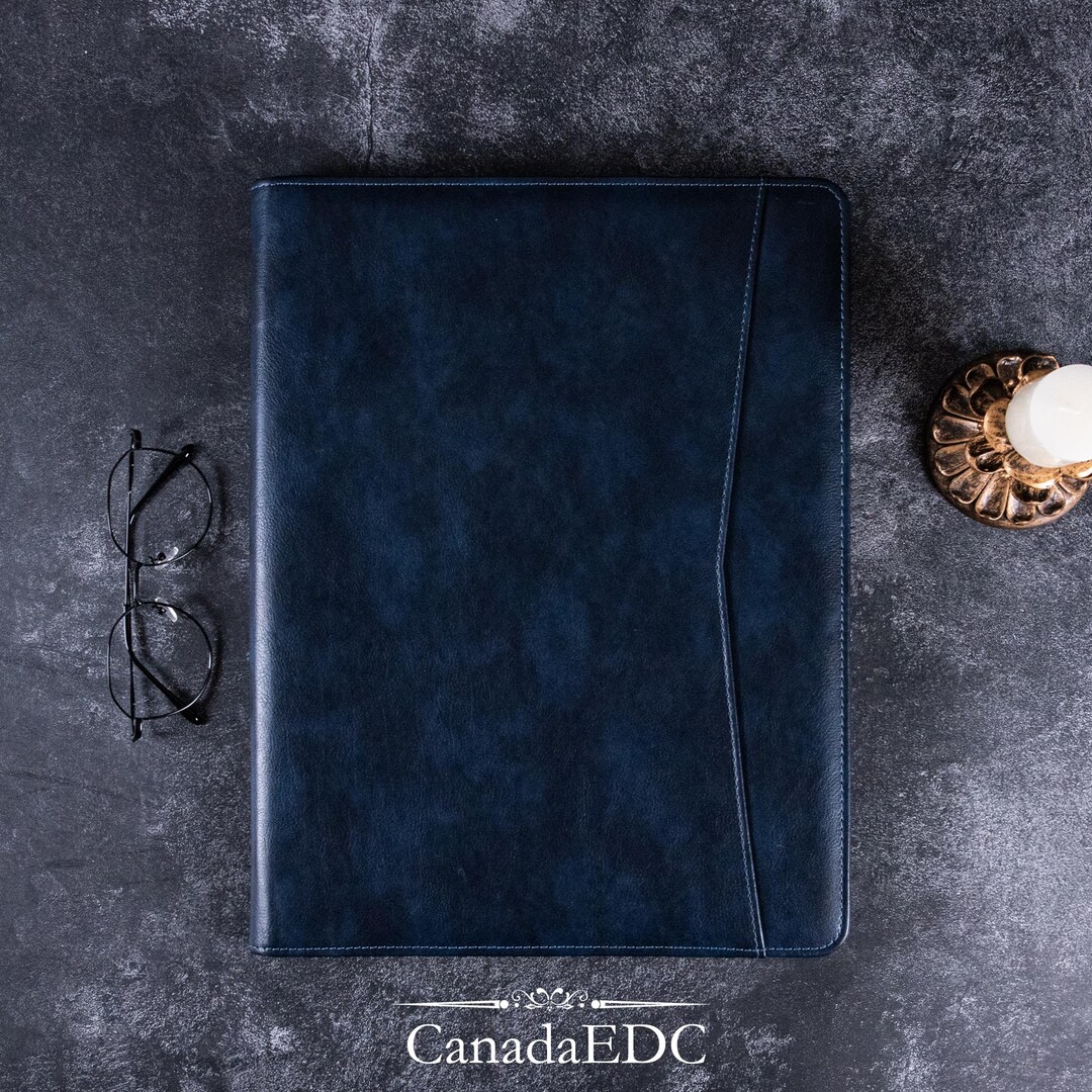 Personalized Navy Blue Pu Leather Portfolio, A4 Custom Notepad Case ...