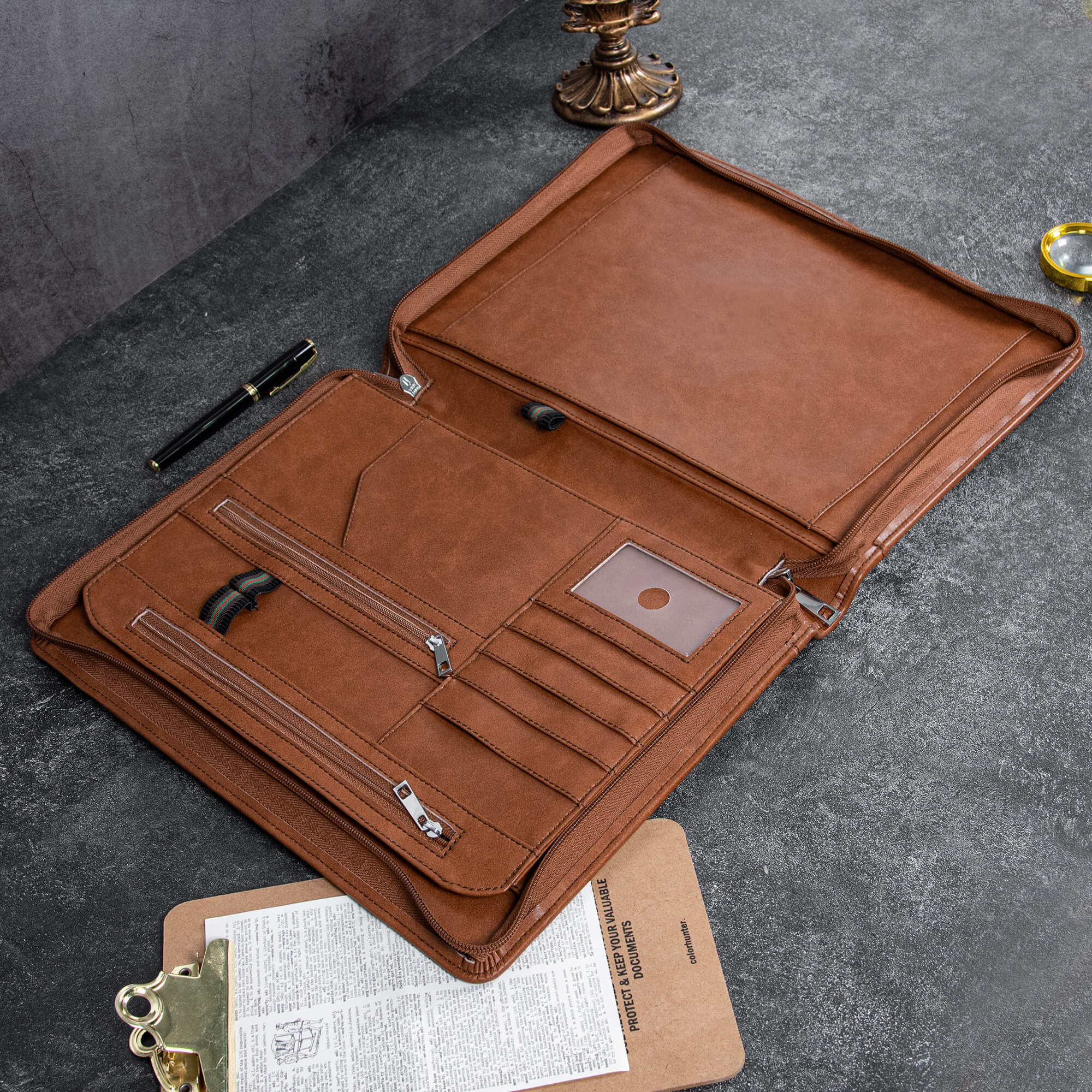 Professional Brown Vegan Leather Portfolio for Dad, Personalized ...