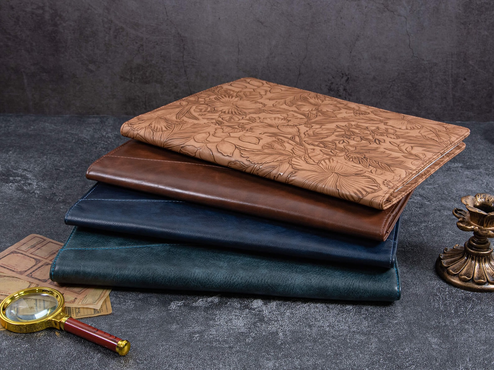 Personalized Name Logo Dark Blue Leather Padfolio With Clipboard,a4 ...