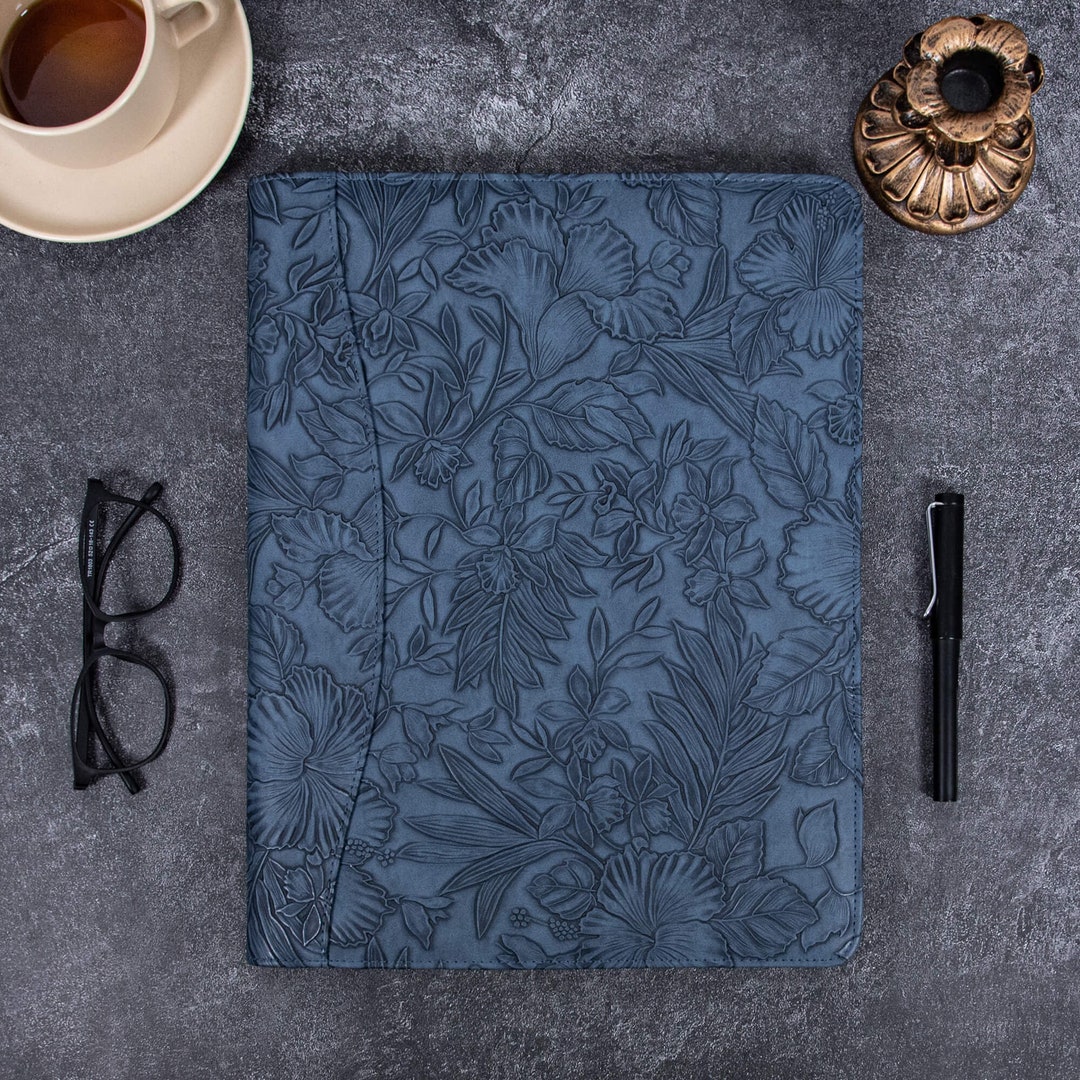 Embossed Dark Blue PU Leather Portfolio for Her, Personalized Business ...