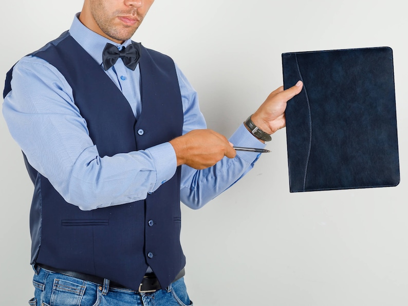 Personalized Name Logo Dark Blue Leather Padfolio With Clipboard,a4 ...