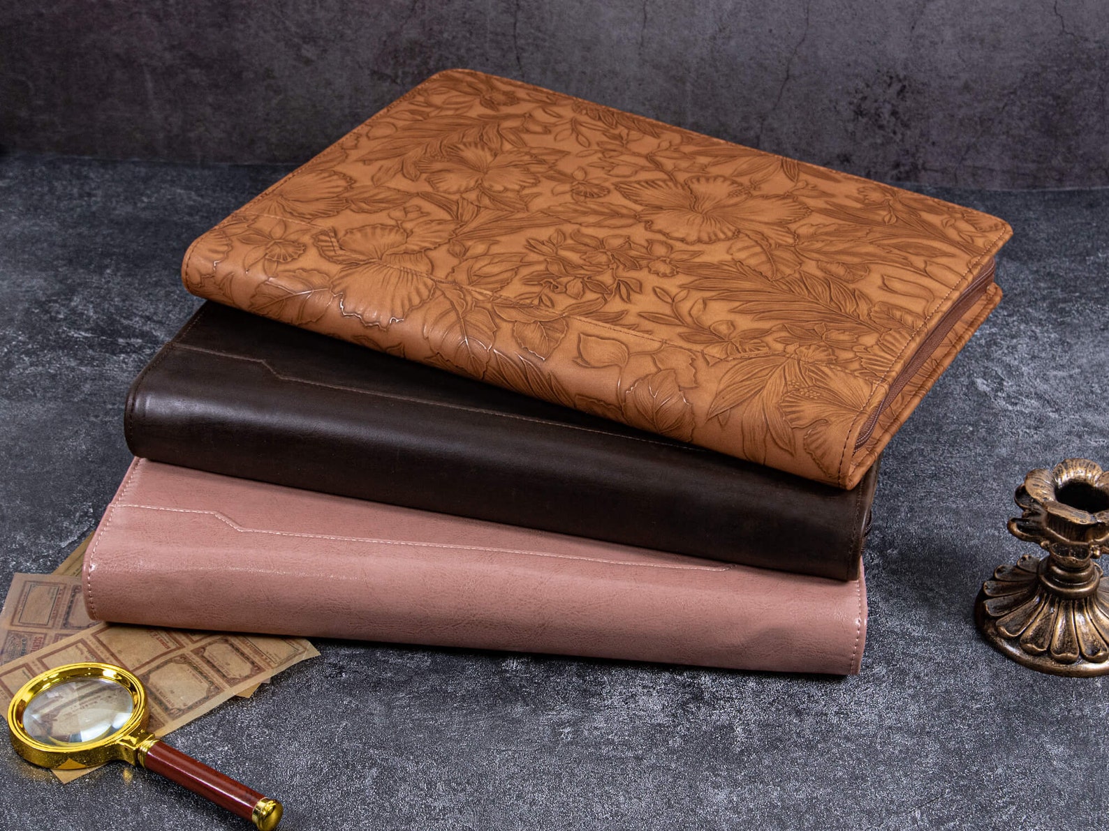 Luxury Embossed Pu Leather Portfolio for Women, A4 Flower Printing ...