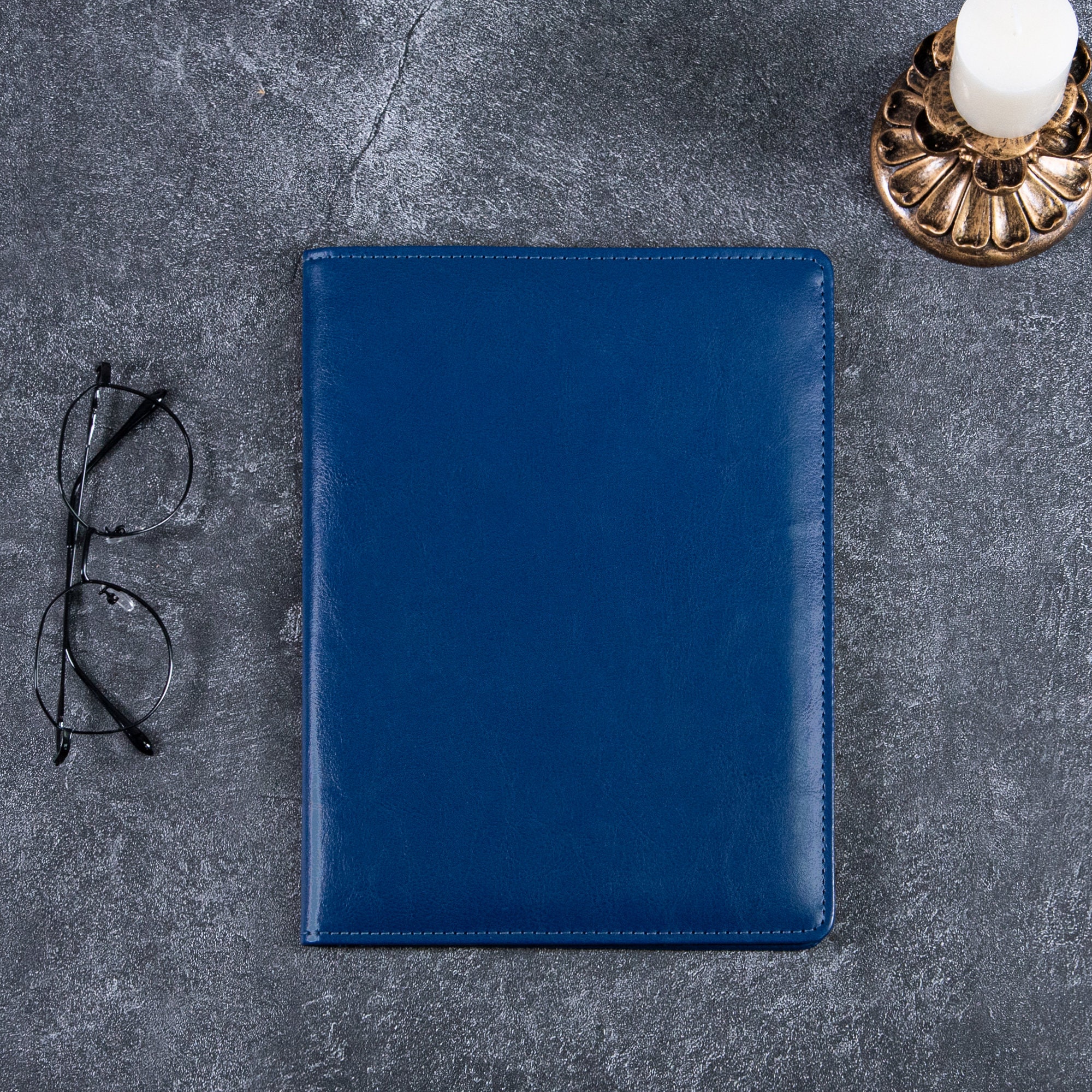 A5 Monogrammed Navy Blue Pu Leather Portfolio for Men, Personalized ...