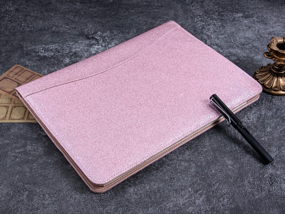 Engraved Name Logo Pink Glitter Faux Leather Padfolio, Girl’s Bling ...