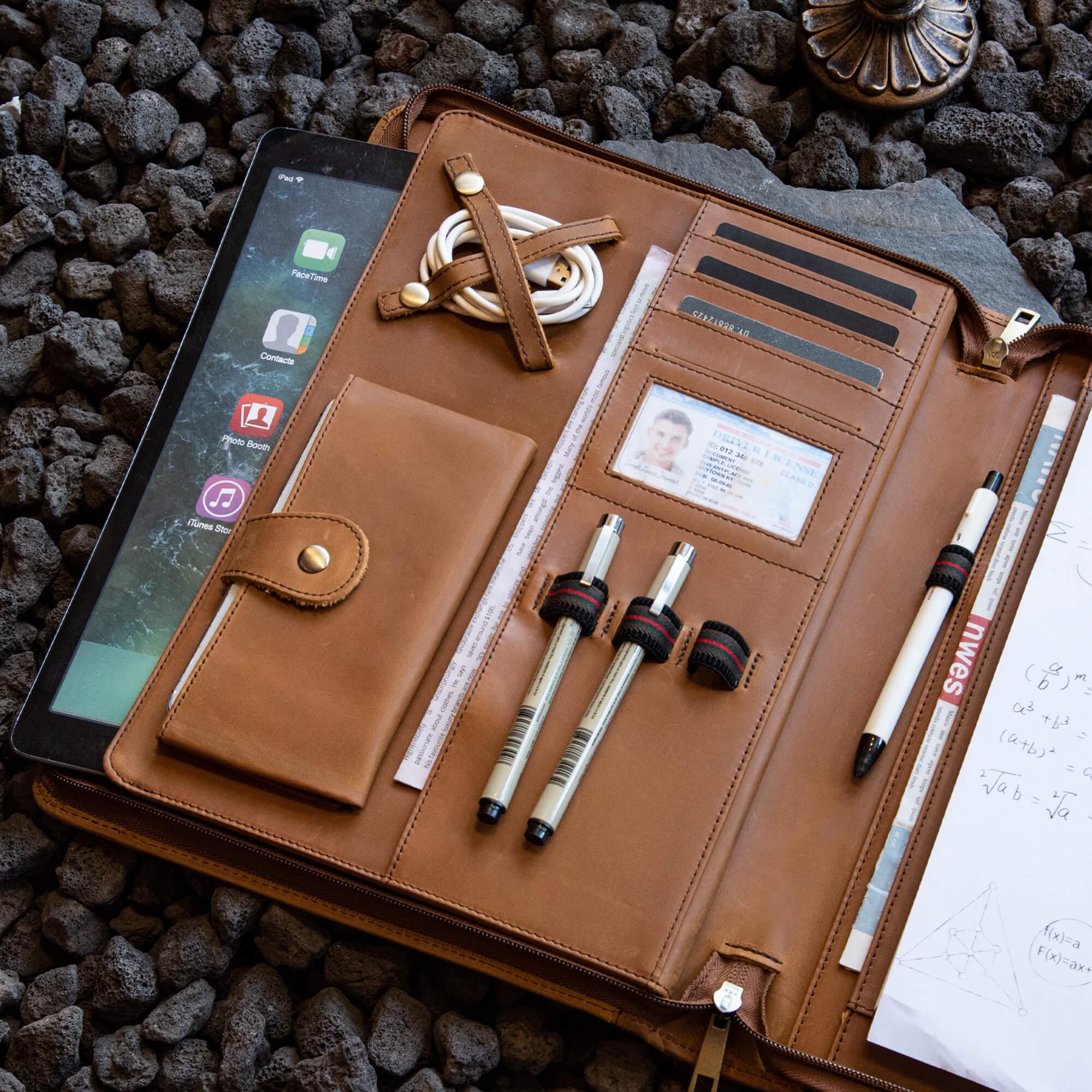 Personalized Top Layer Leather Portfolio for Men, A4 Notepad Holder ...