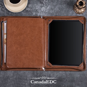 A4 Custom Name Logo Brown Vegan Leather Portfolio, 12.9in iPad Pro ...