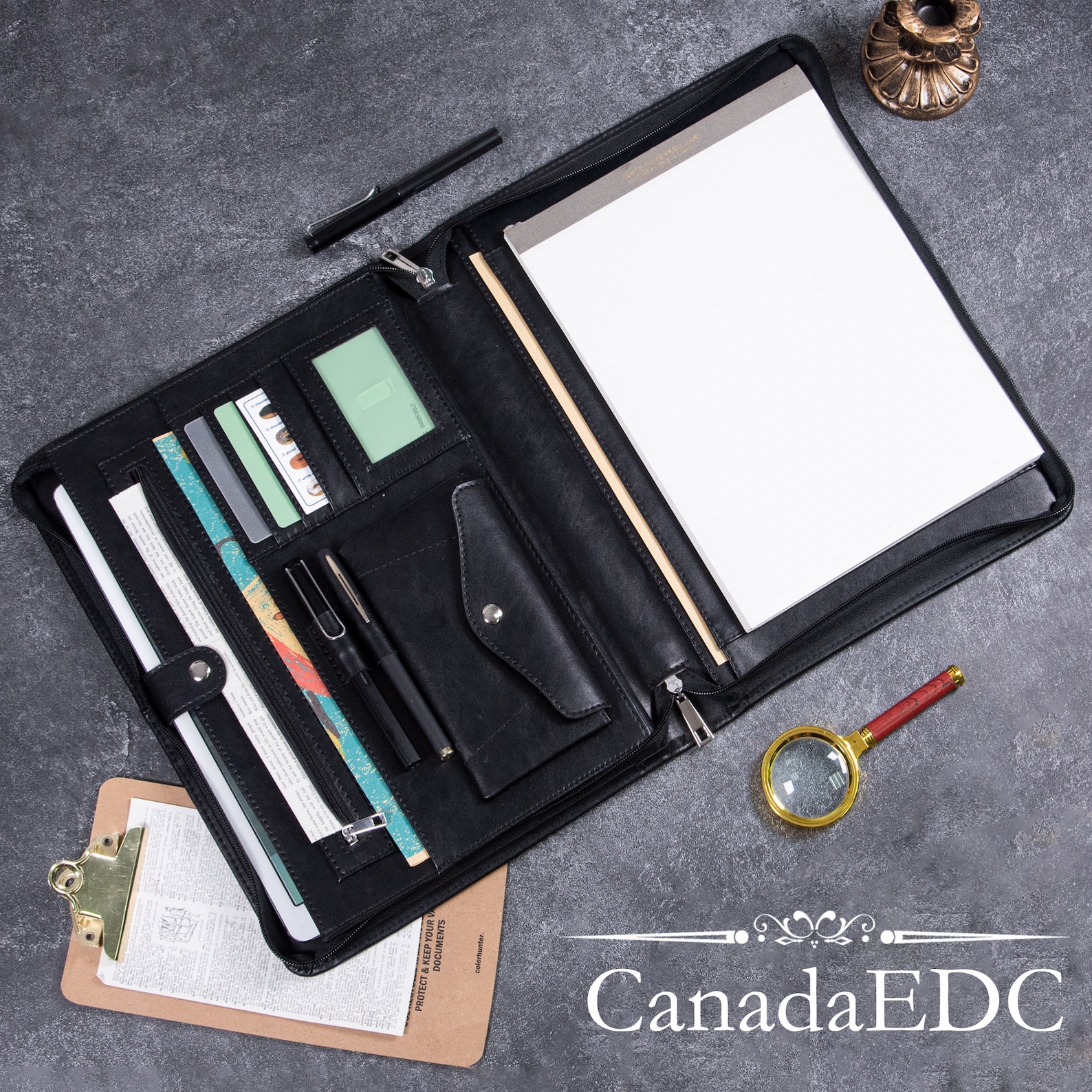 Men's Monogrammed Name&logo Vegan Leather Portfolio With Handle, A4 ...