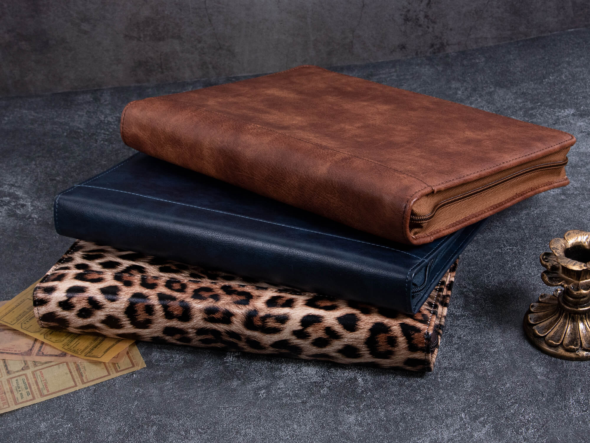 Name&logo Engraved Leopard Print Leather Portfolio for Her, 3-ring ...