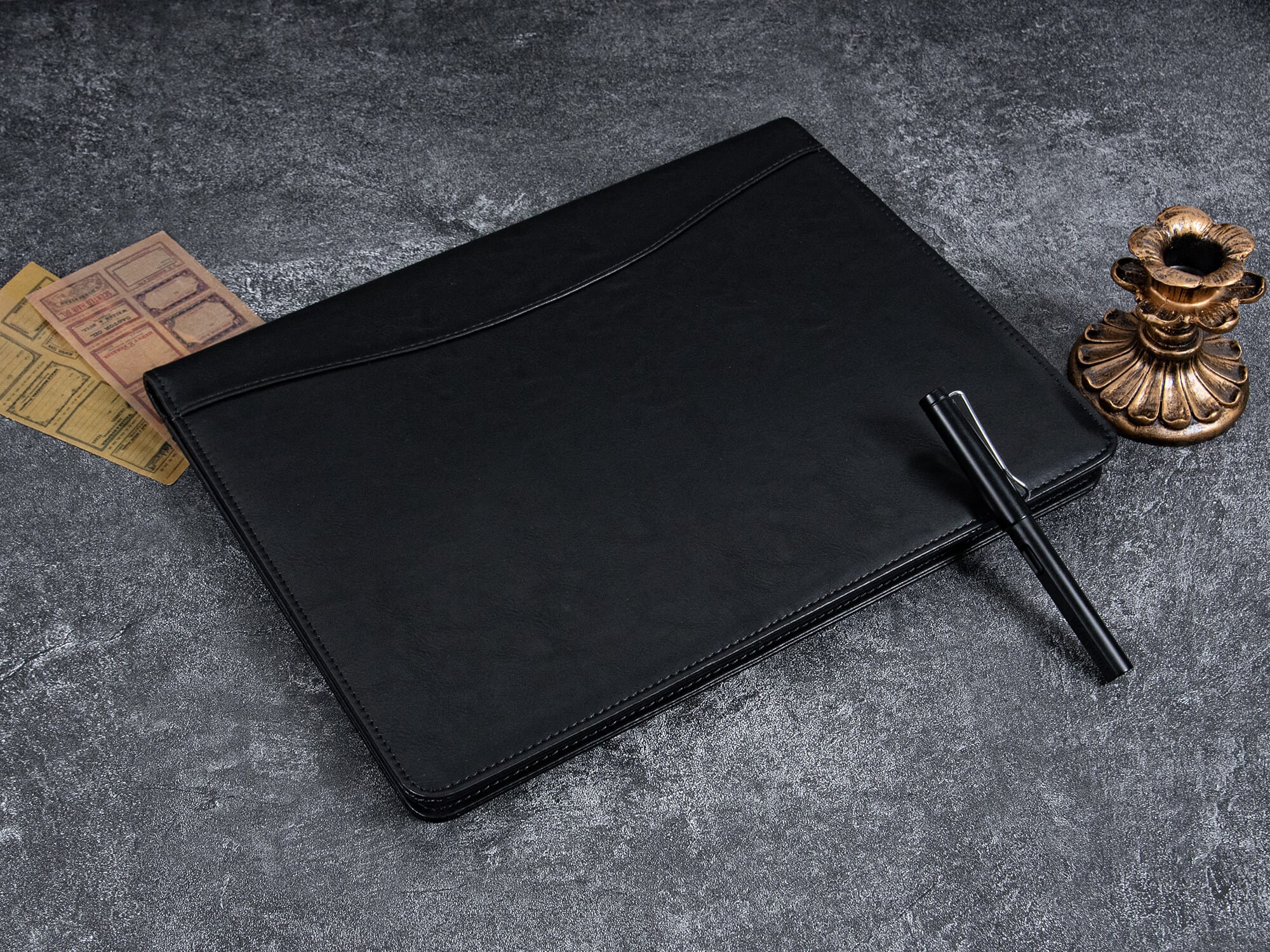A4 Personalized Black Pu Leather Padfolio for Men, Engraved Name&logo ...