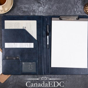 A4 Engraved Navy Blue Pu Leather Portfolio With Clipboard,personalized ...