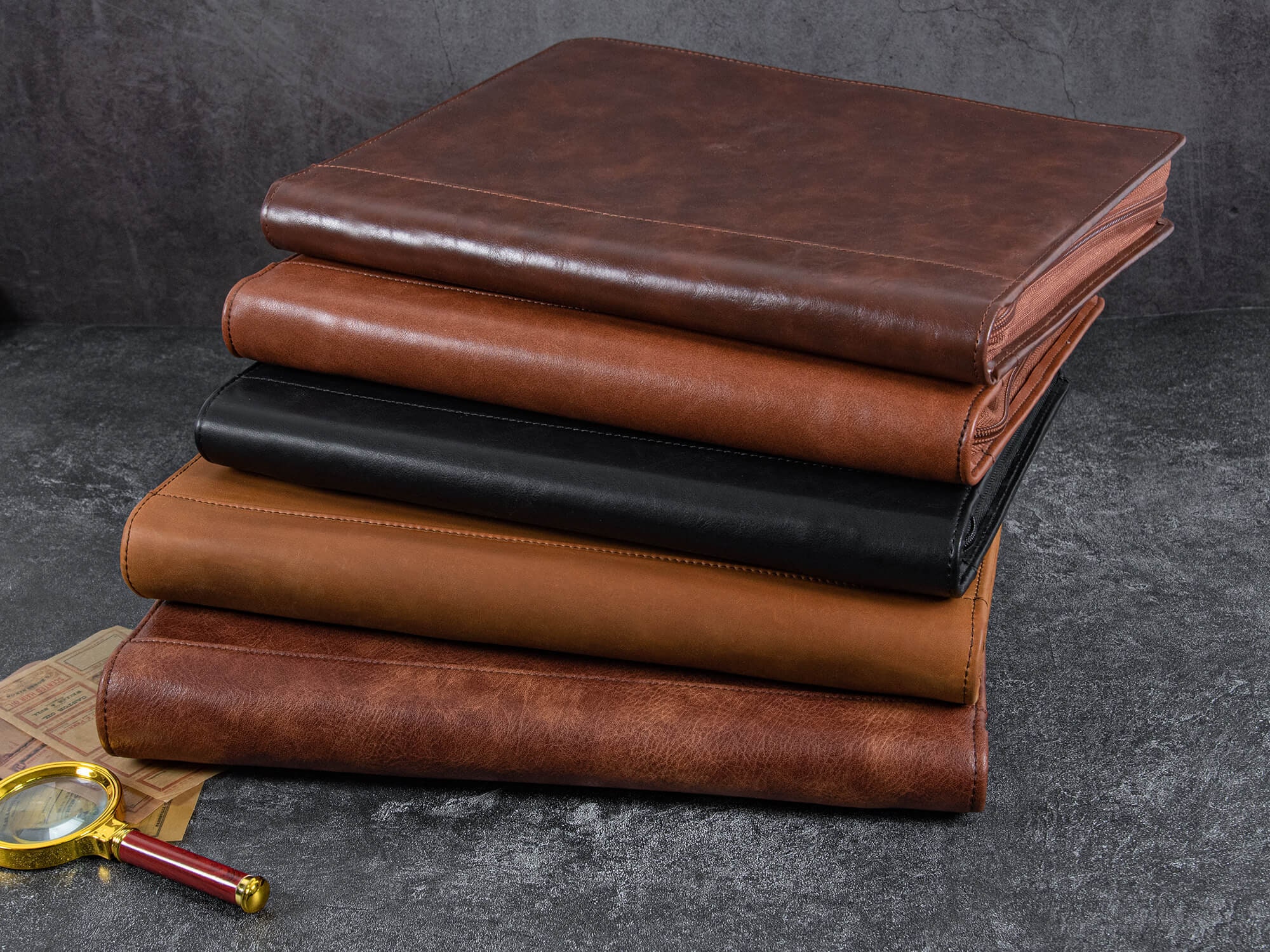 Professional Brown Vegan Leather Portfolio for Dad, Personalized ...