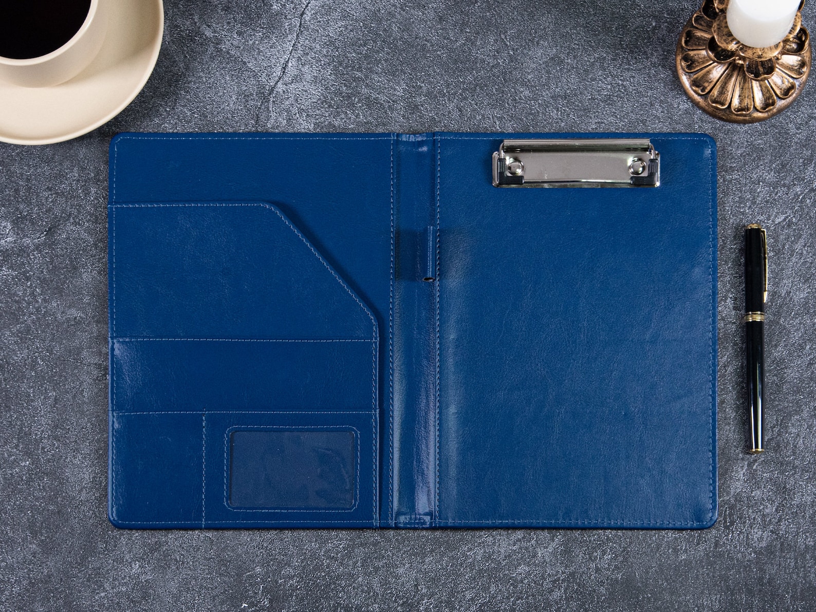 A5 Monogrammed Navy Blue Pu Leather Portfolio for Men, Personalized ...
