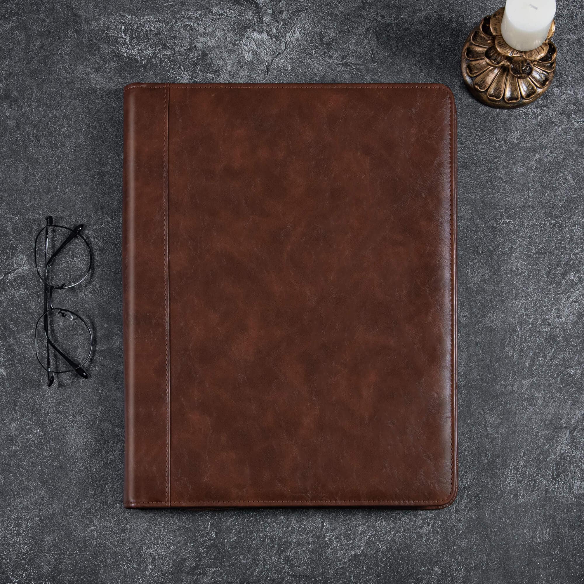 Personalized Dark Brown Leather Portfolio With Zipper,engraved Business ...