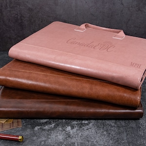 15.3" Pink Vegan Leather Portfolio With Handle, Personalized Briefcase ...