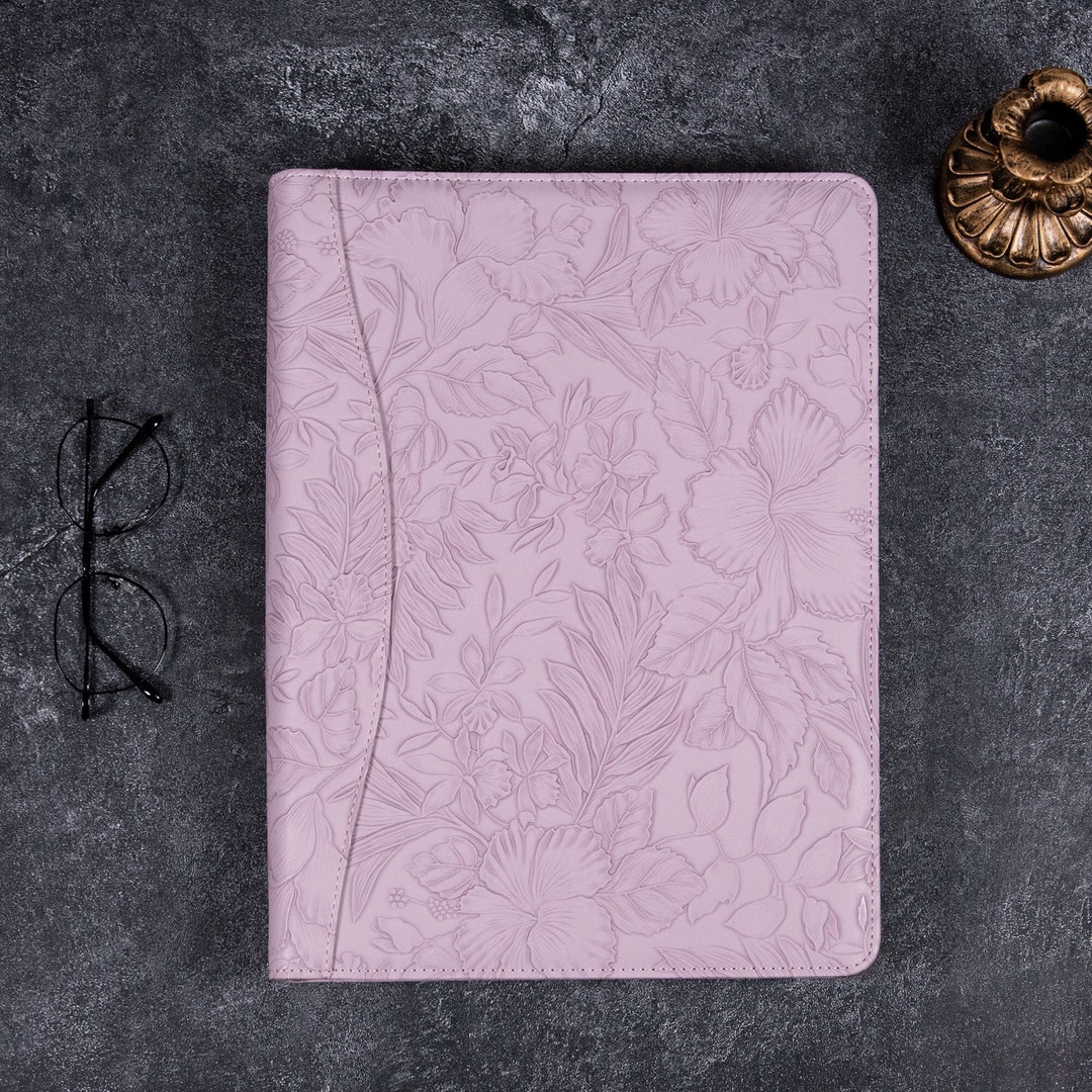 3-ring Binder Embossed Leather Padfolio for Women, A4 Personalized Name ...