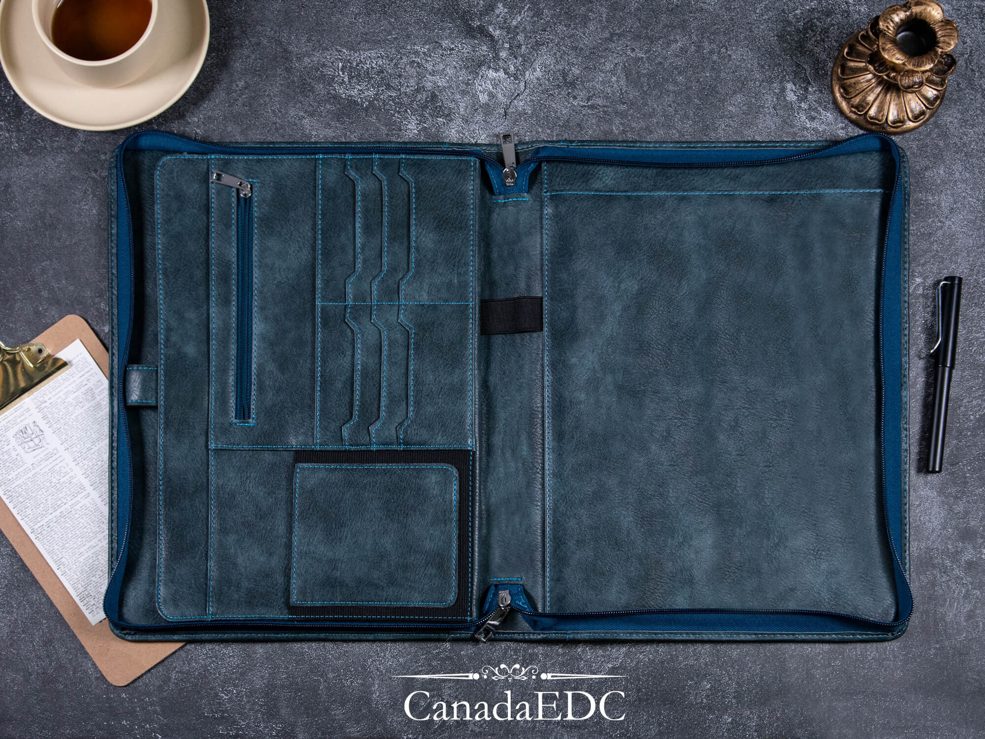 Personalized Vintage Blue Leather Portfolio, Custom Notepad Folder, A4 ...