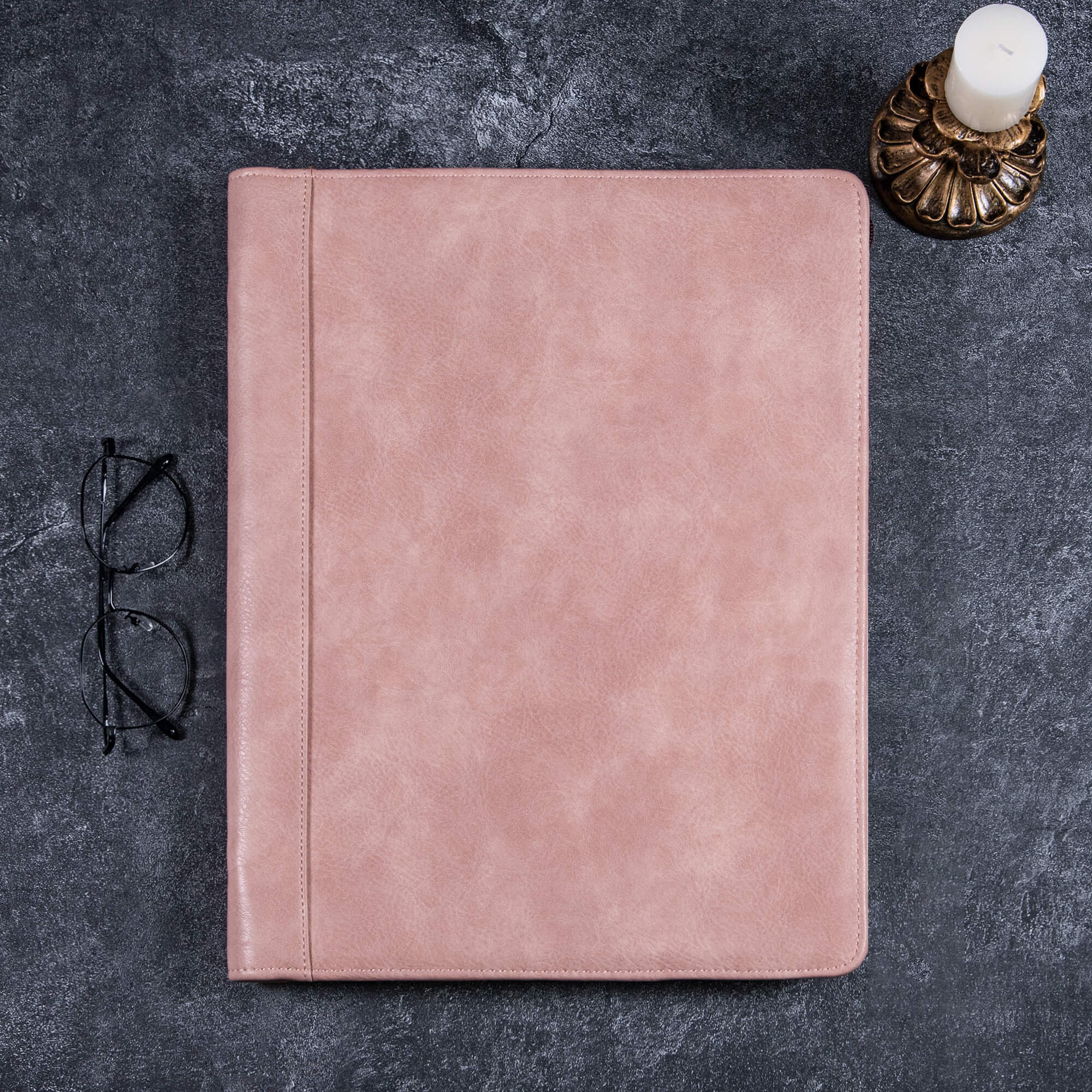 Women’s Pink A4 Vintage Leather Portfolio, Engraved Name&logo Leather ...