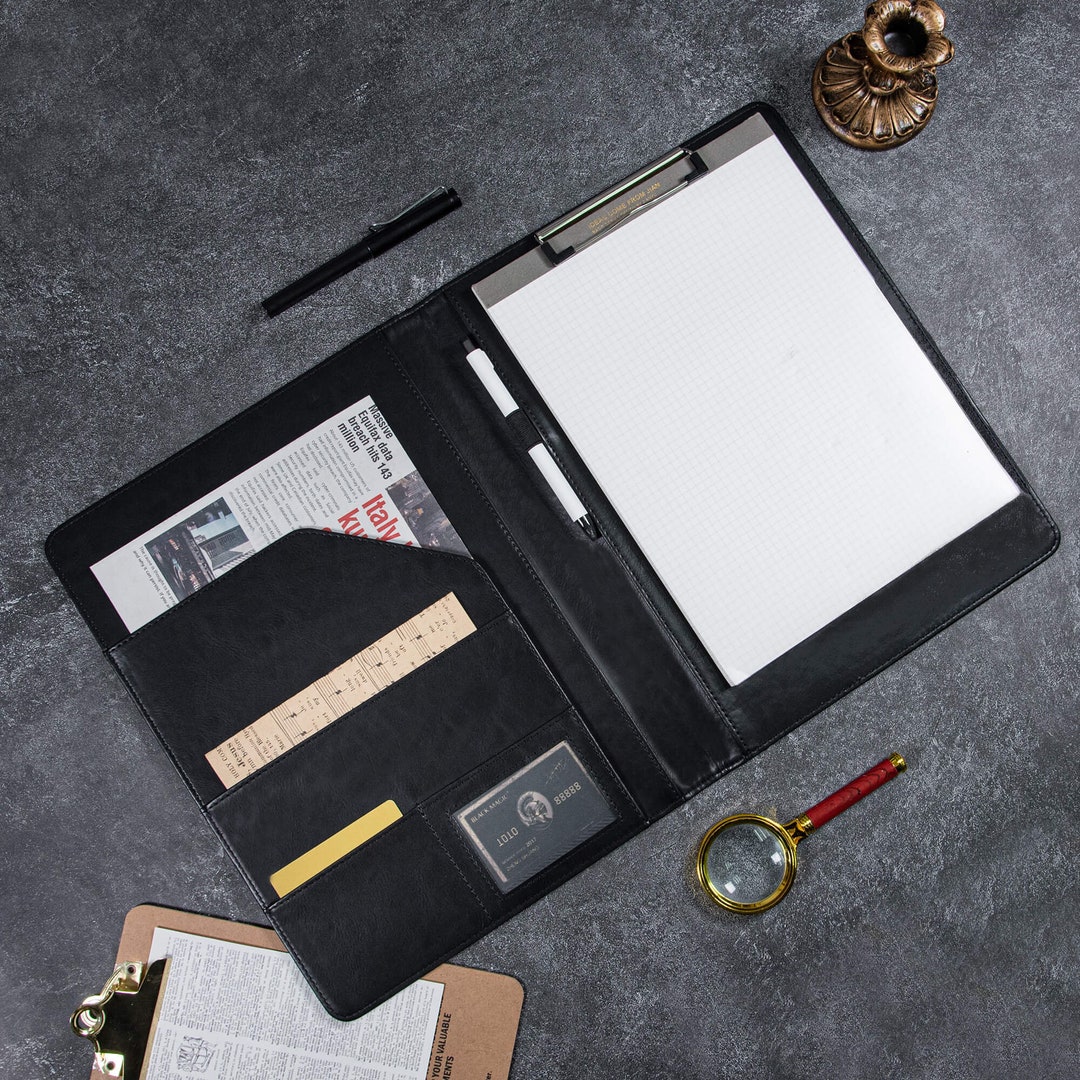 A4 Personalized Black Pu Leather Padfolio for Men, Engraved Name&logo ...