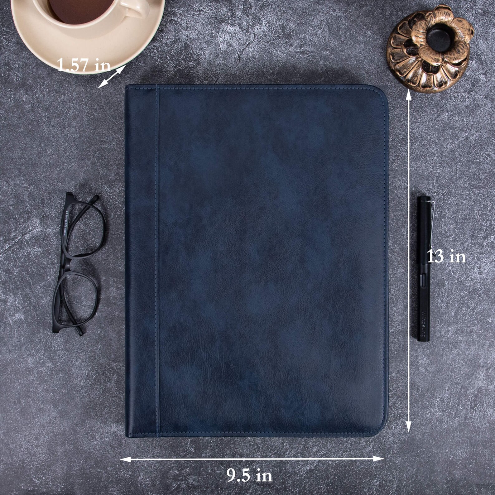 3-ring Binder Navy Blue Pu Leather Portfolio for Men,a4 Engraved Name ...