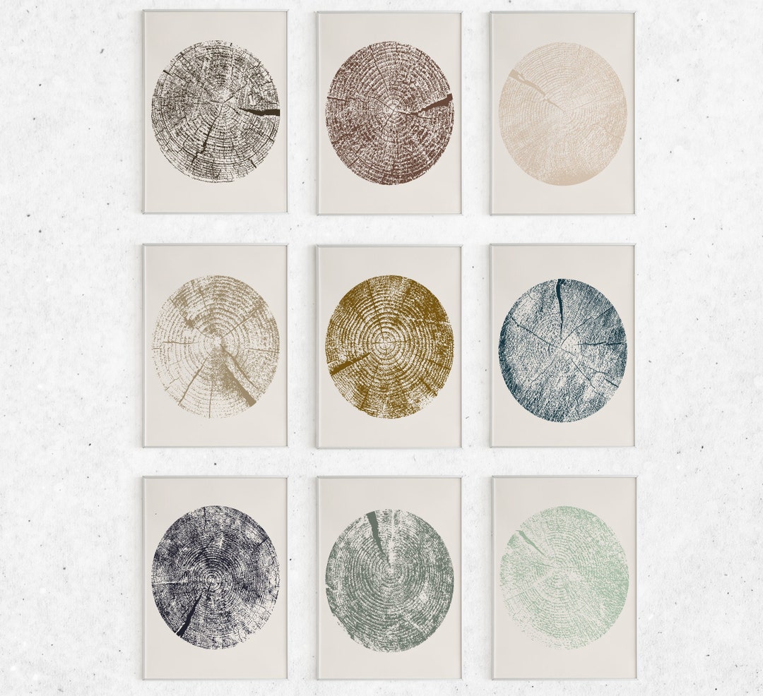 Tree Ring Print, Set of 9 Prints, Tree Stump Print, Modern Wall Decor ...