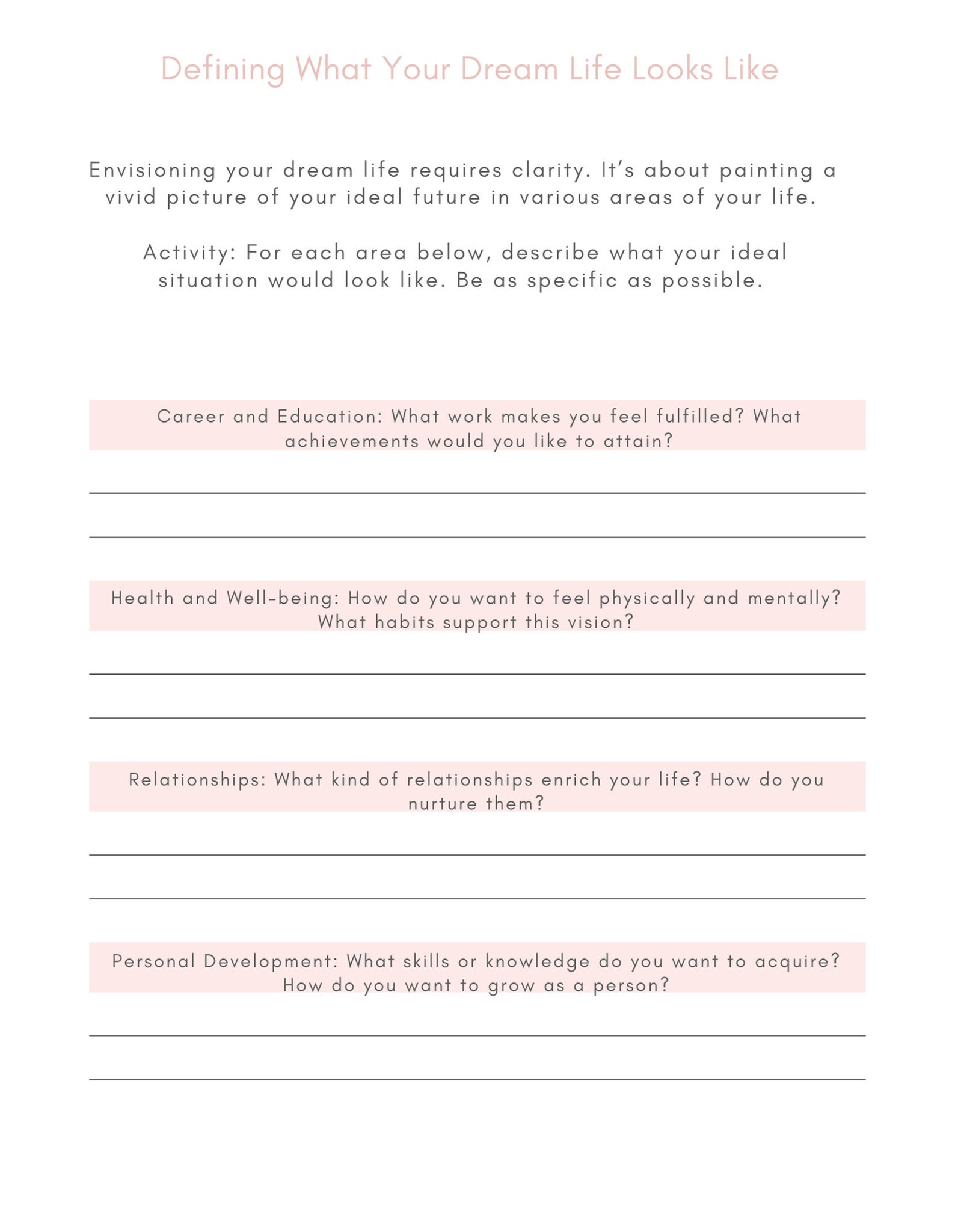 Designing Your Dream Life: Goal Setting Workbook - Etsy