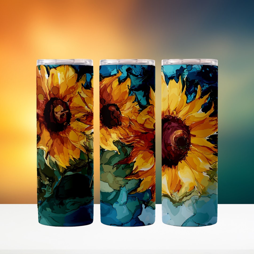 Alcohol Ink Sunflower 20 Oz Tumbler Wrap PNG Alcohol Ink Digital Art ...