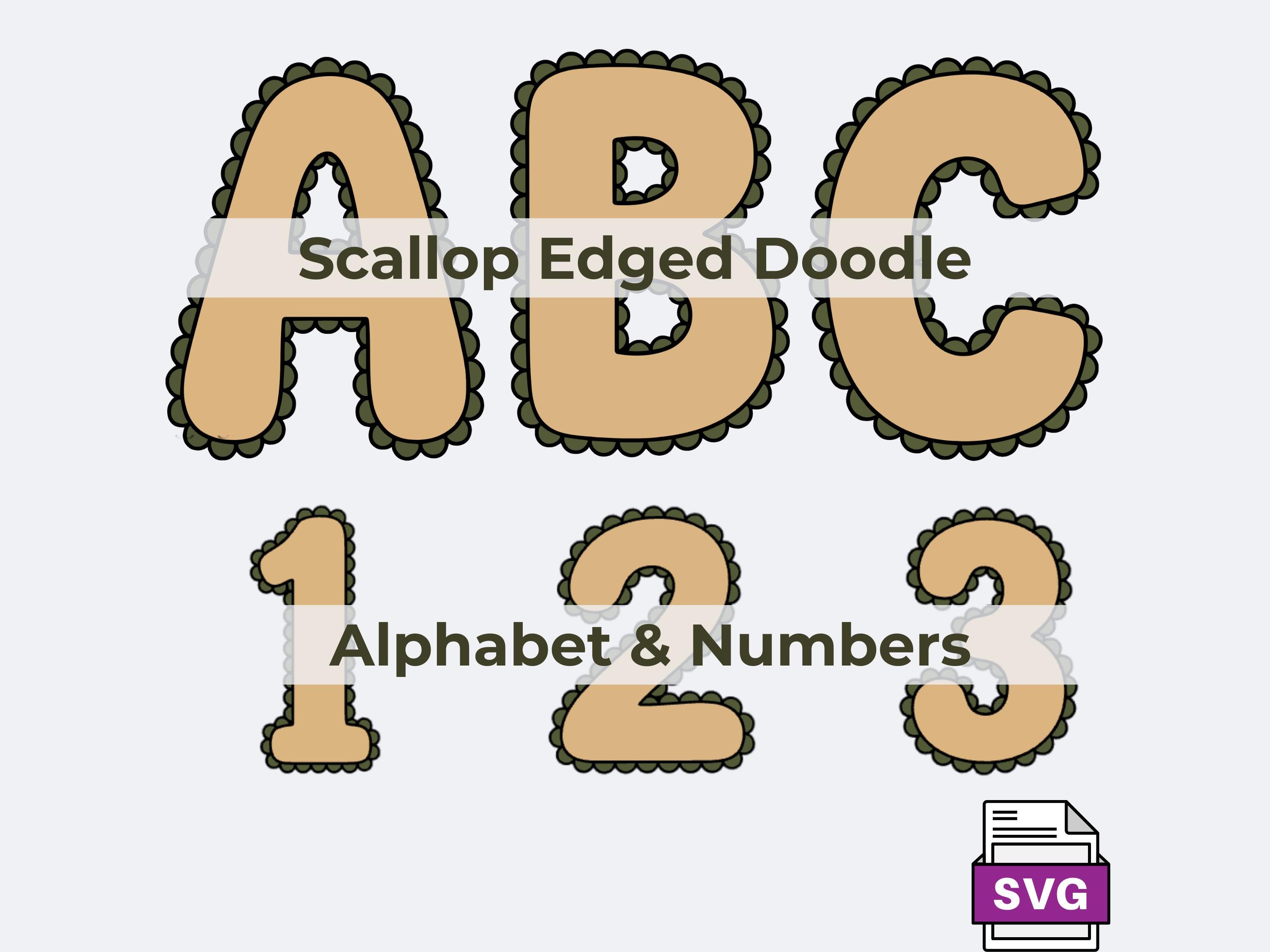 Cozy Scallop Edged Doodle Alphabet SVG Set A-Z 0-9 | Neutral Gold and ...