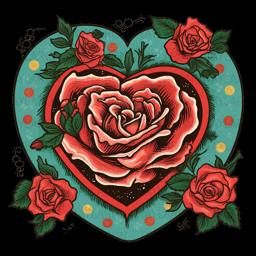 Heart-shaped Rose Floral Digital Art, Valentine's Day Printable Wall ...