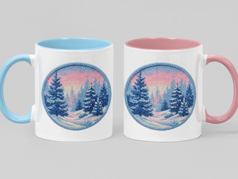 Pastel Icy Blue Faux Knit Winter Forest PNG Cozy Knit Style Circle ...