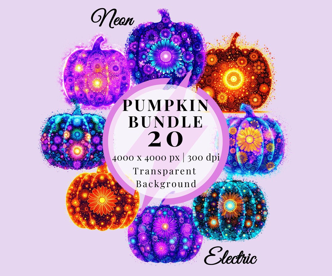20 Neon Electric Pumpkin PNG Bundle Digital Download Halloween Glow Art ...