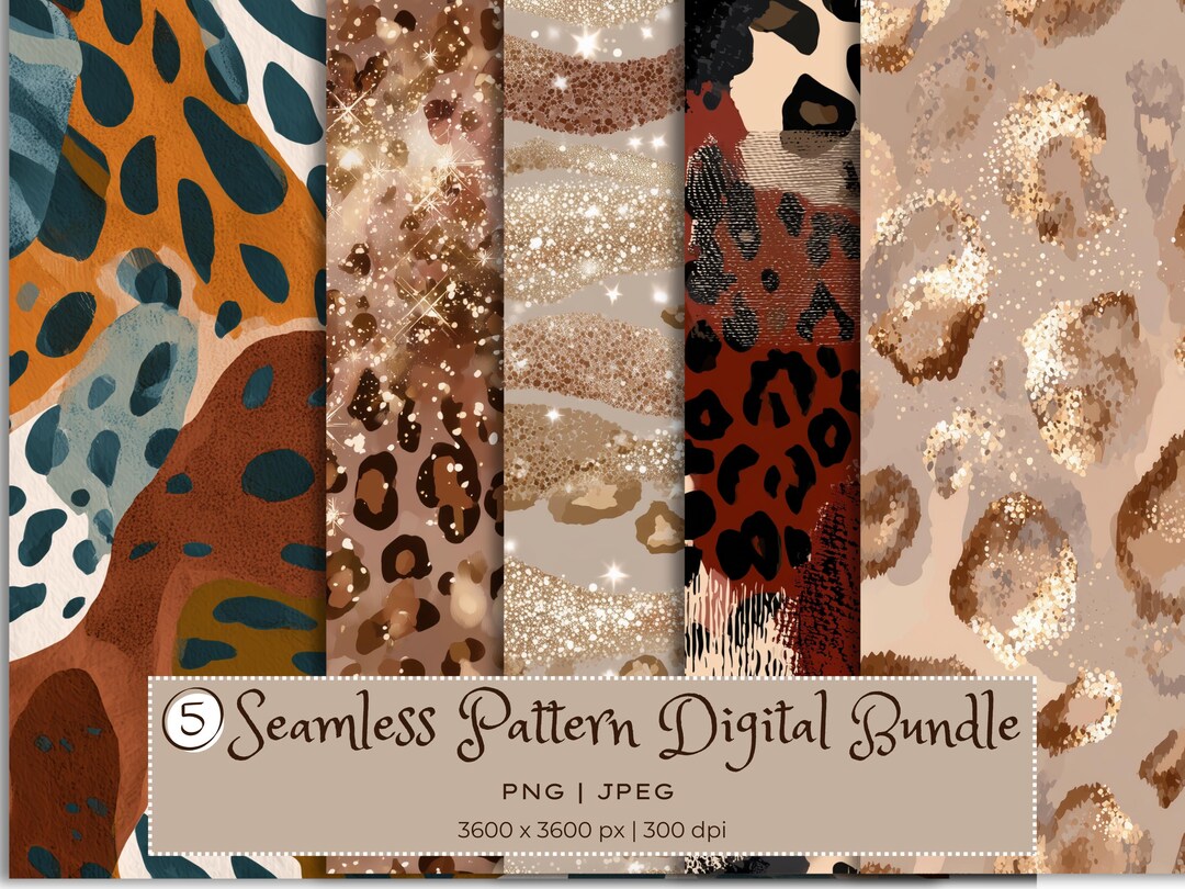 Leopard Seamless Digital Paper Bundle Glitter Print PNG JPEG Animal ...
