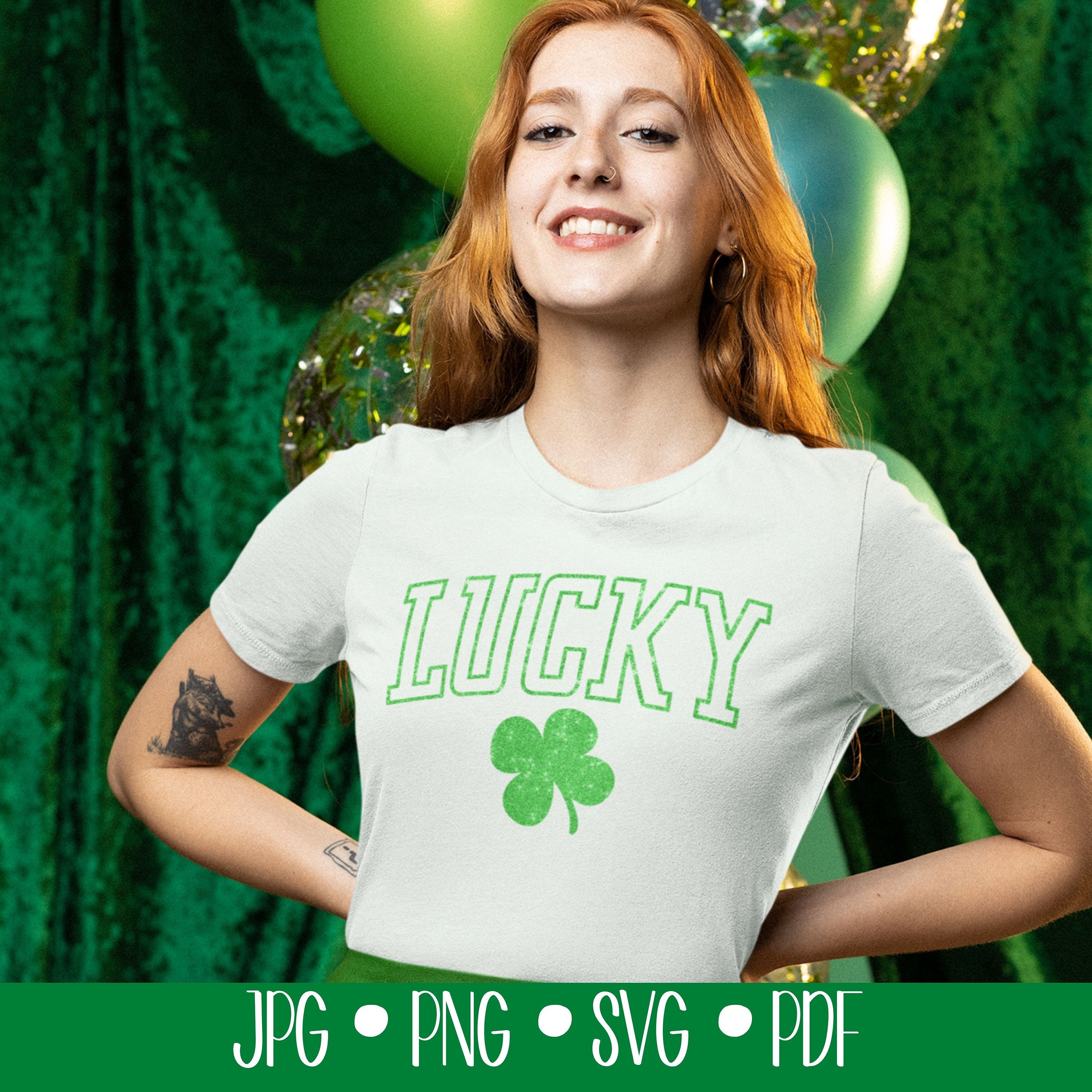Green Glitter Lucky 4 Leaf Clover Svg, Jpg, Jpeg, Png, Pdf, St. Patrick ...