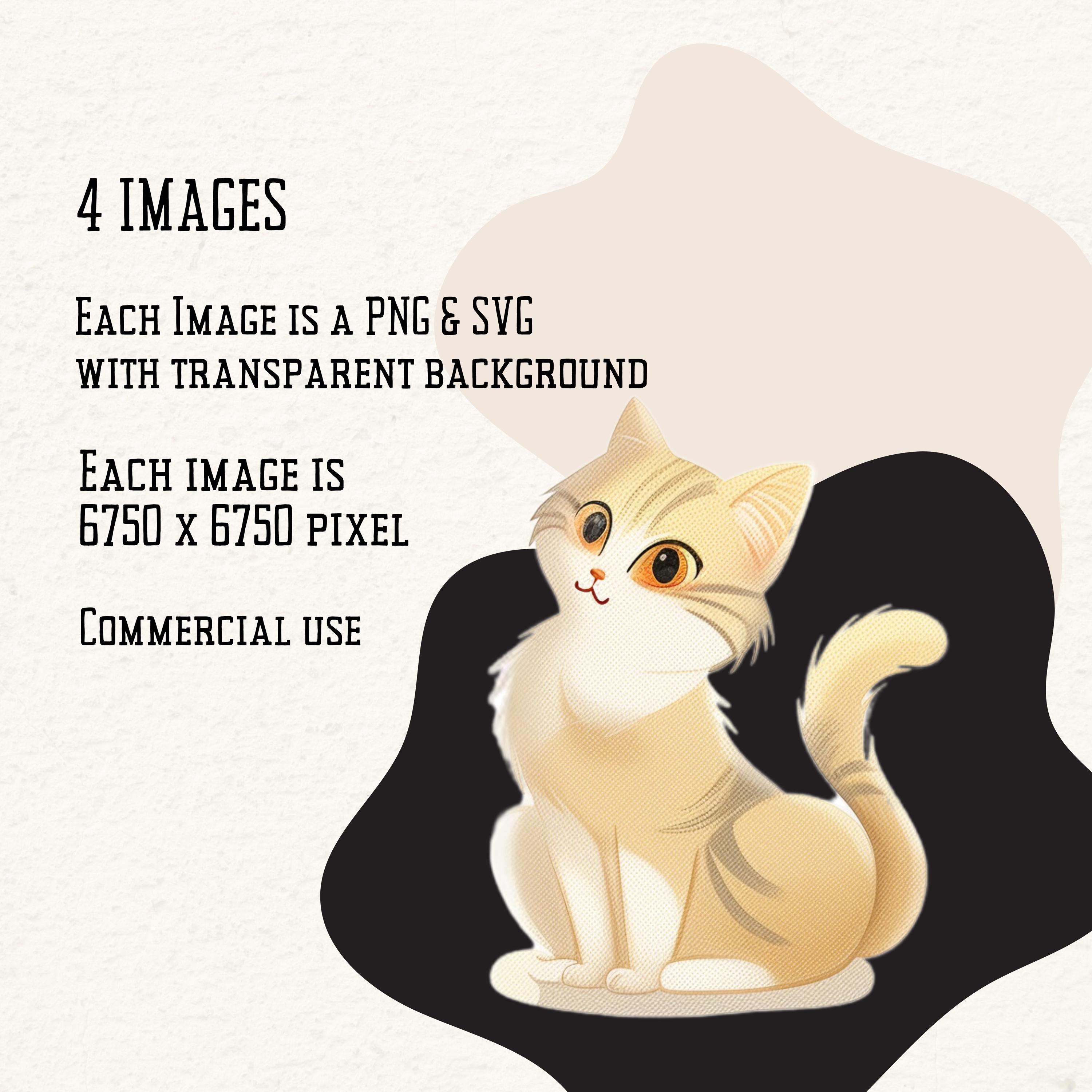 Cute Cartoon Cat Art Bundle, Clip Art, 4 High Quality Pngs, Happy Cats ...