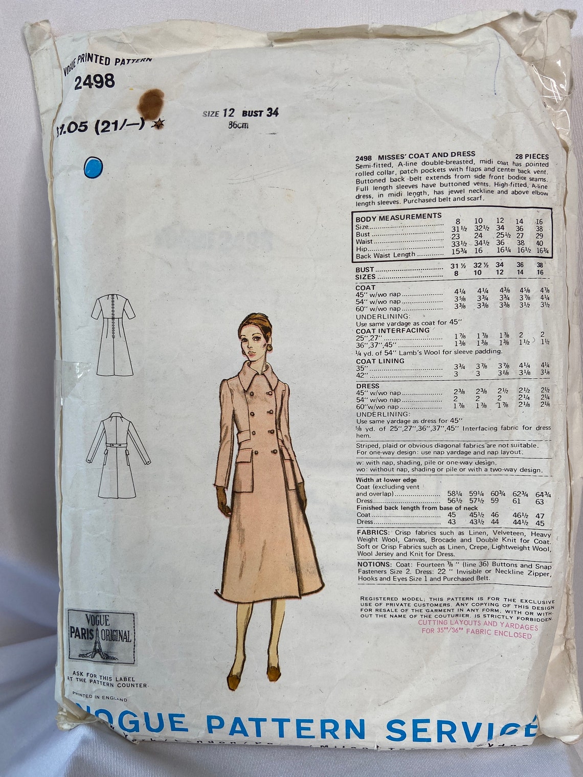 Vogue Paris 2498 Original Christian Dior Sewing Pattern Semi - Etsy