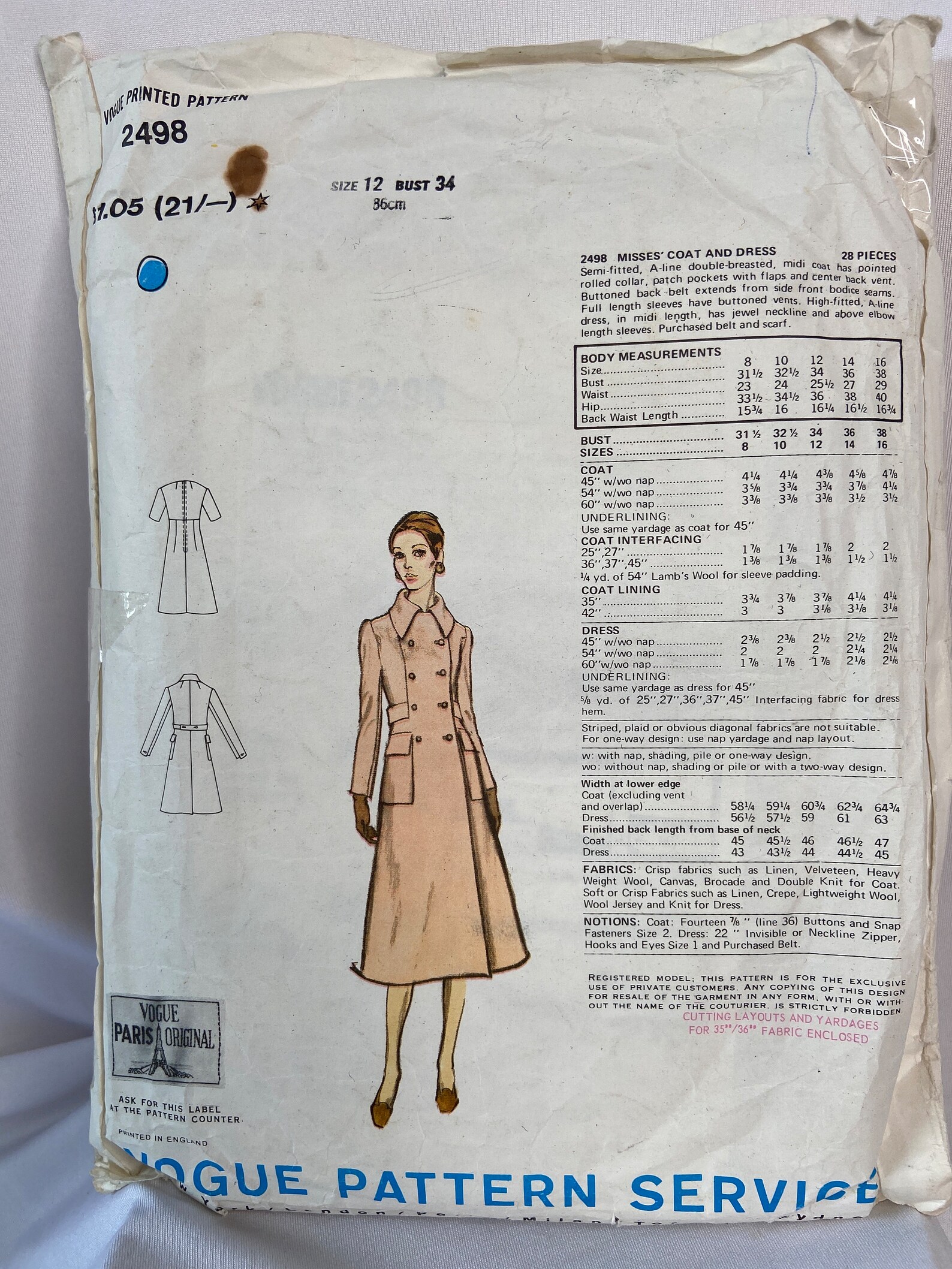 Vogue Paris 2498 Original Christian Dior Sewing Pattern Semi - Etsy