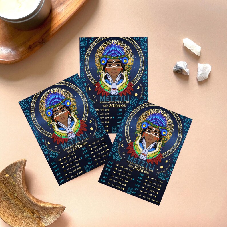 2026 Metztli Moon Calendar – Aztec Goddess Lunar Phases Art Print ...