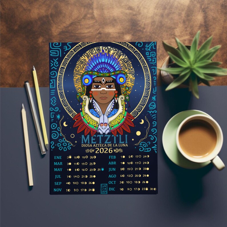 2026 Metztli Moon Calendar – Aztec Goddess Lunar Phases Art Print ...