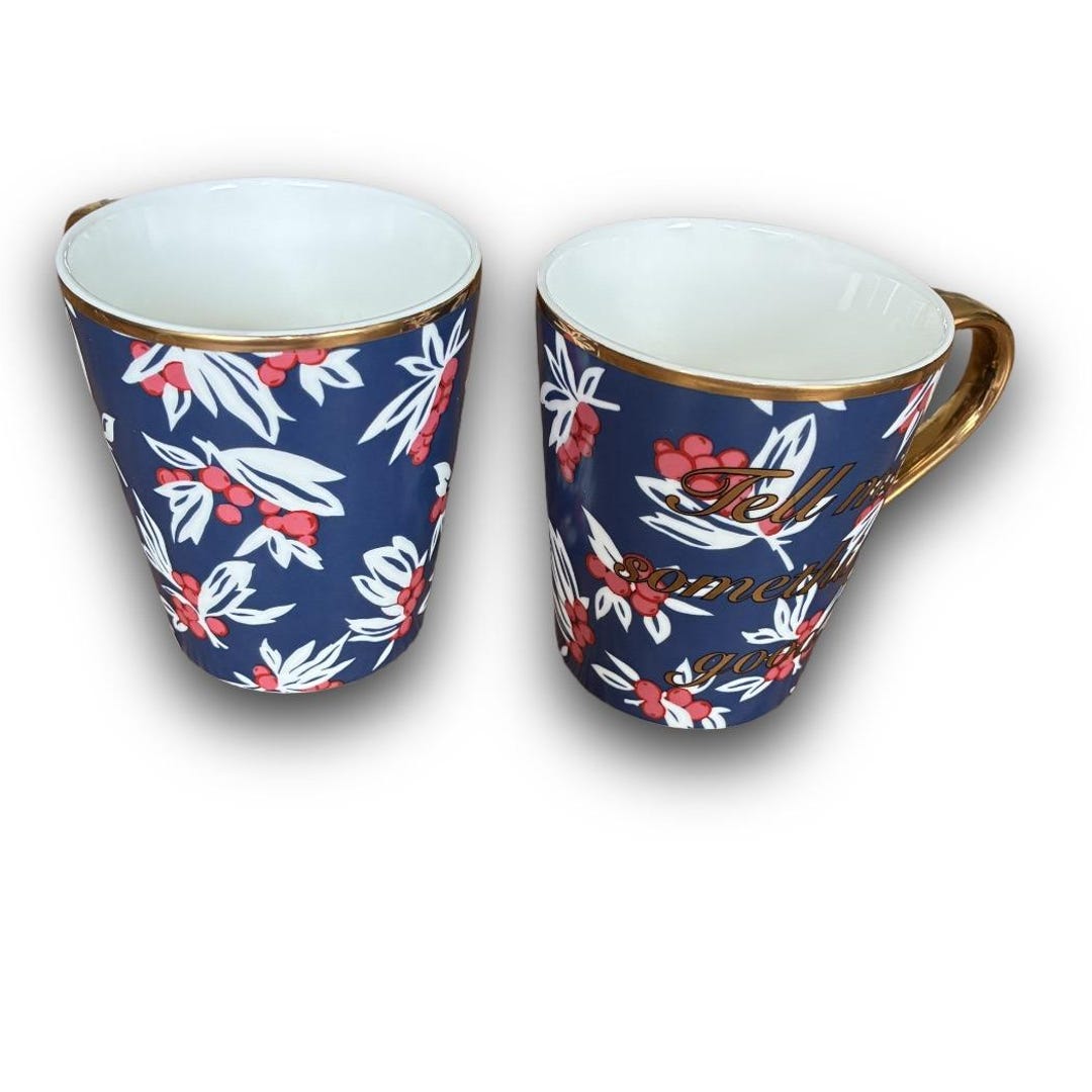 Draper James Floral Mugs – Set of 2, Navy & Gold Coffee Cups - Etsy